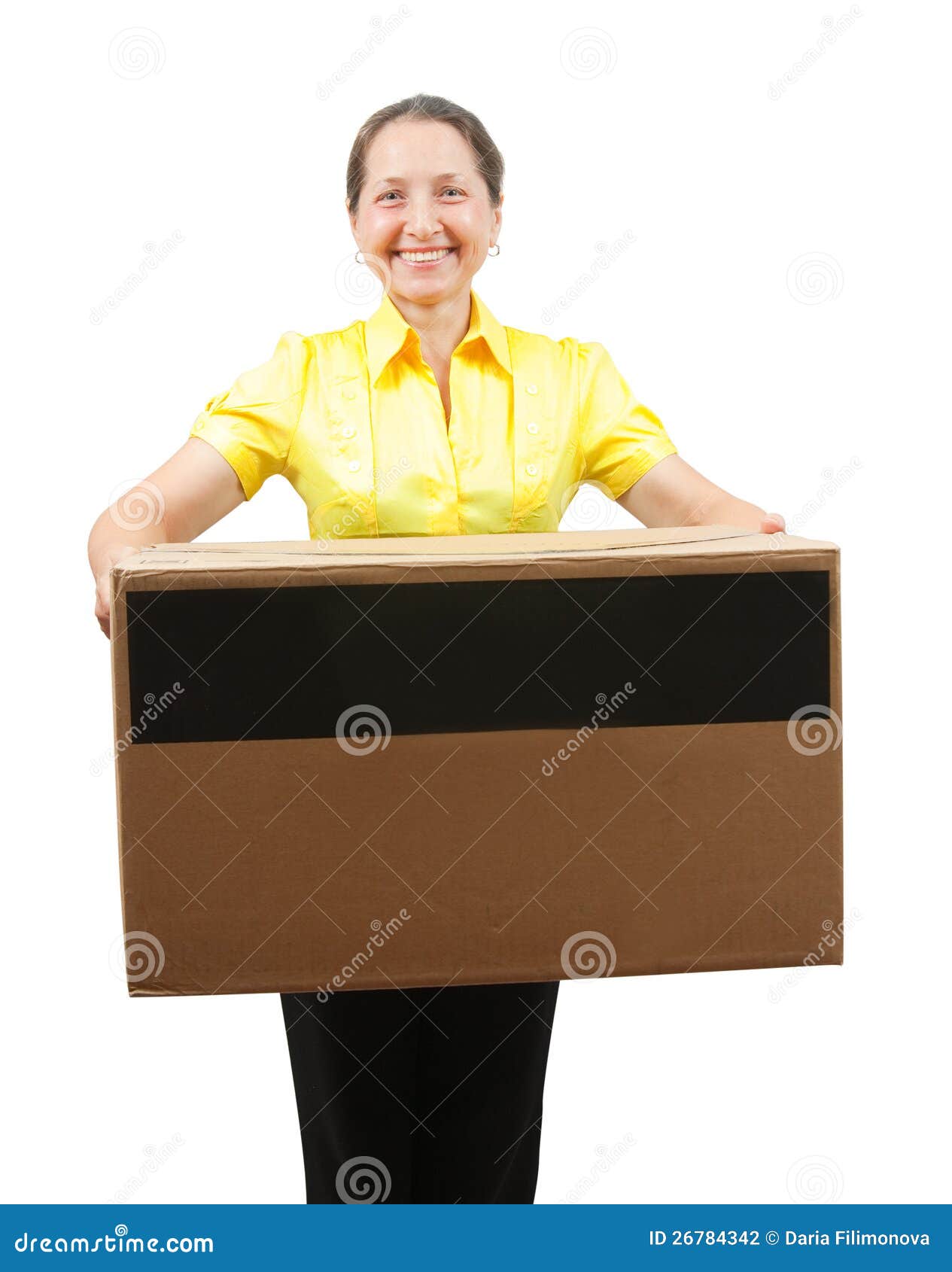 Woman with large box stock photo. Image of service, camera - 26784342