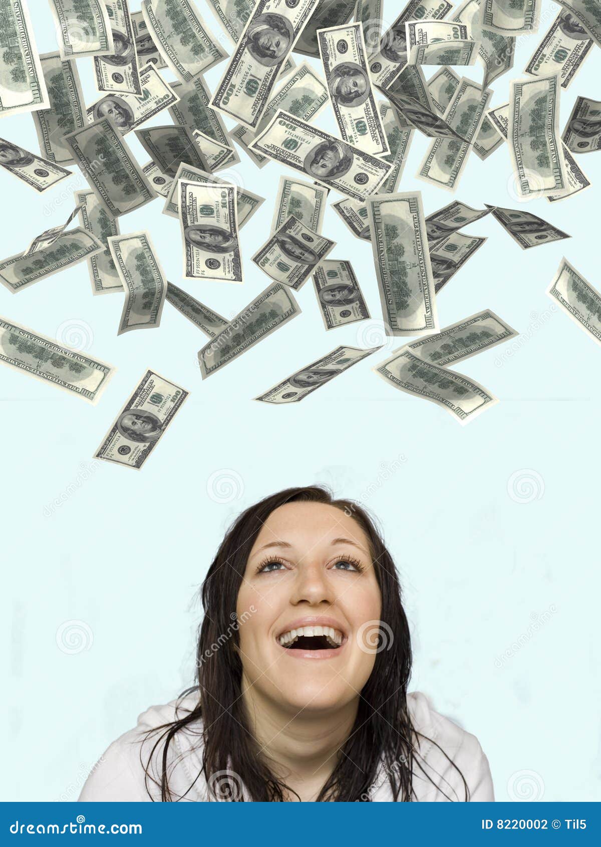 Woman Laughing at Money Rain Stock Photo - Image of bill, rain: 8220002