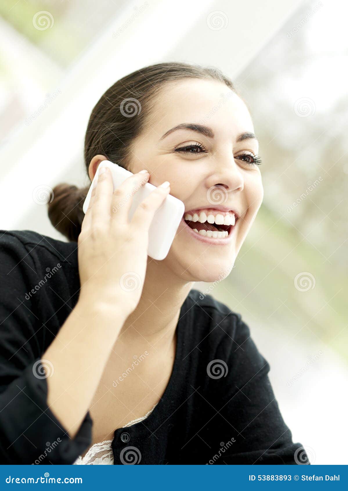 Woman Laughing While Talking On Mobile Phone Stock Image Image Of