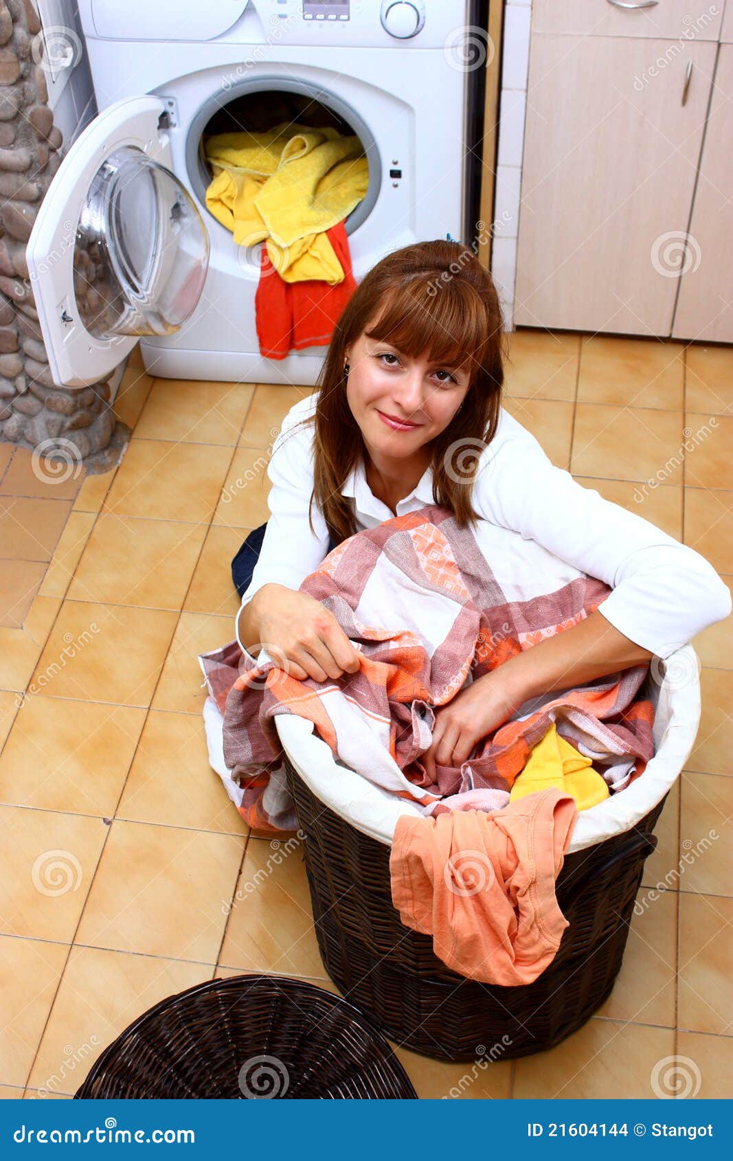 Woman and laundry stock photo. Image of caucasian, happy - 21604144