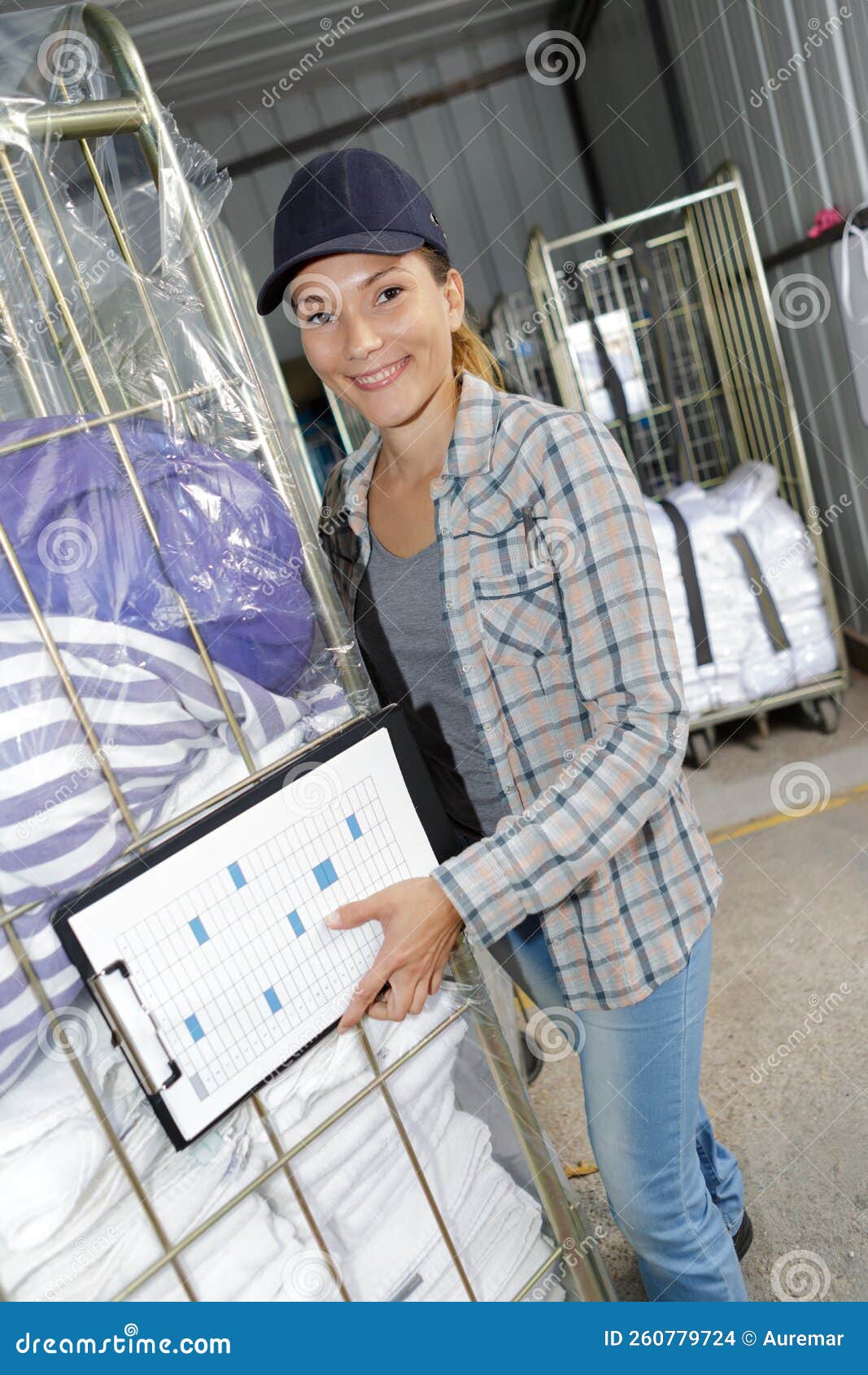 Woman Laundry Manager Smiling at Camera Stock Photo - Image of laundry ...