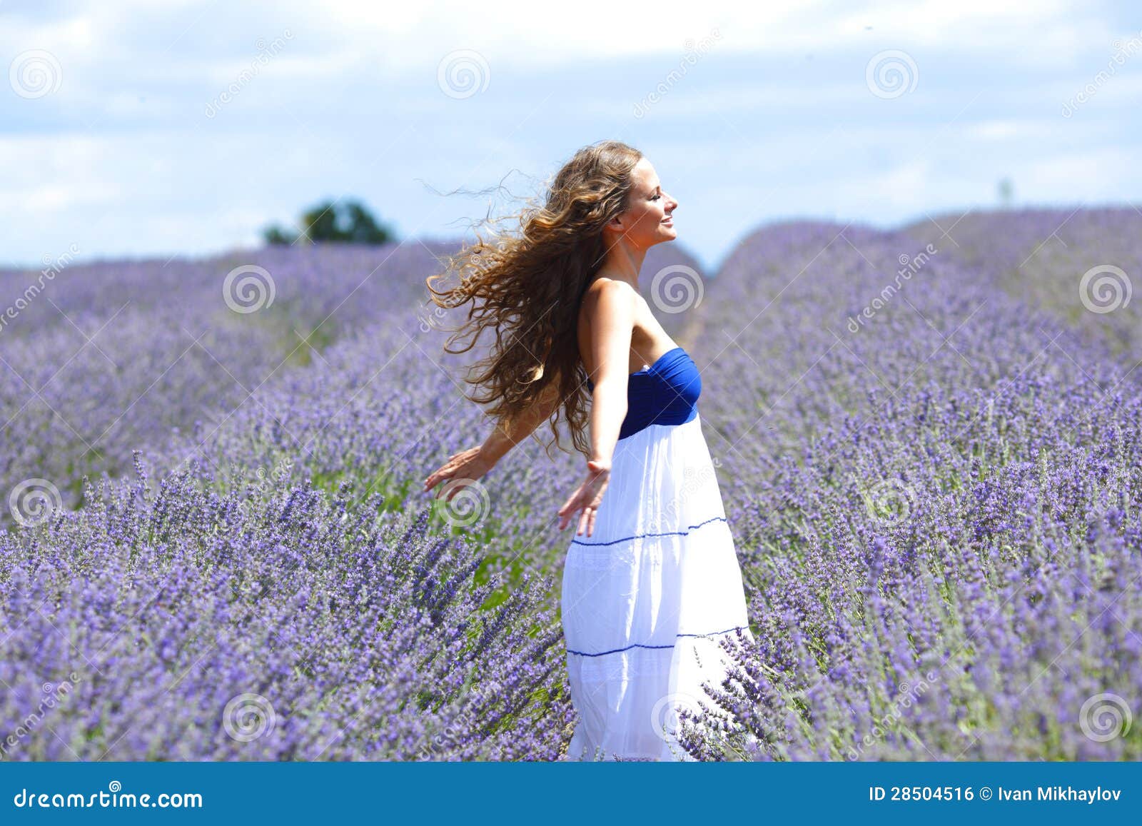 Woman on a lavender field stock photo. Image of country - 28504516