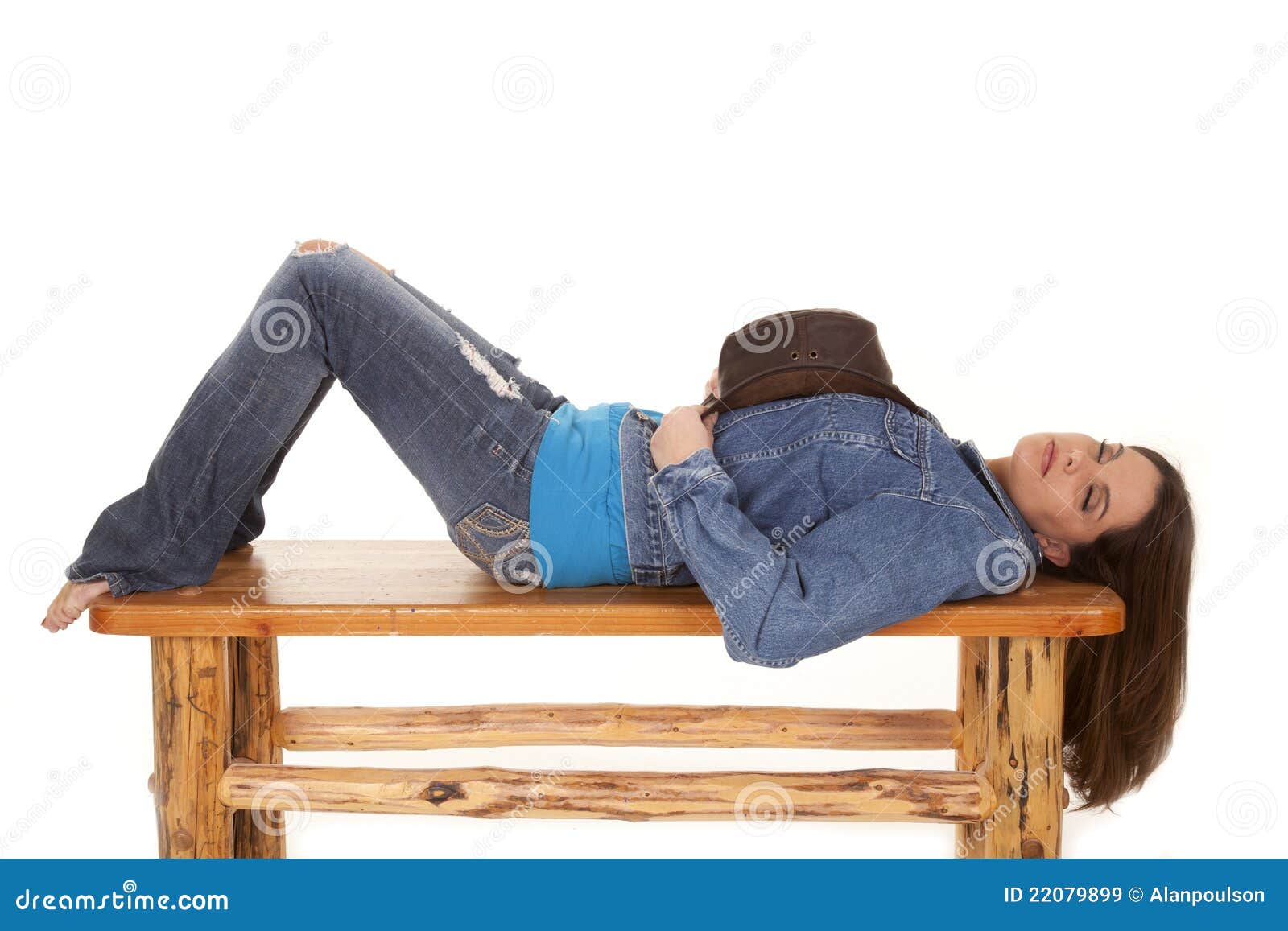 Woman Lay on Bench Hat Sleep Stock Image - Image of happy, attitude ...
