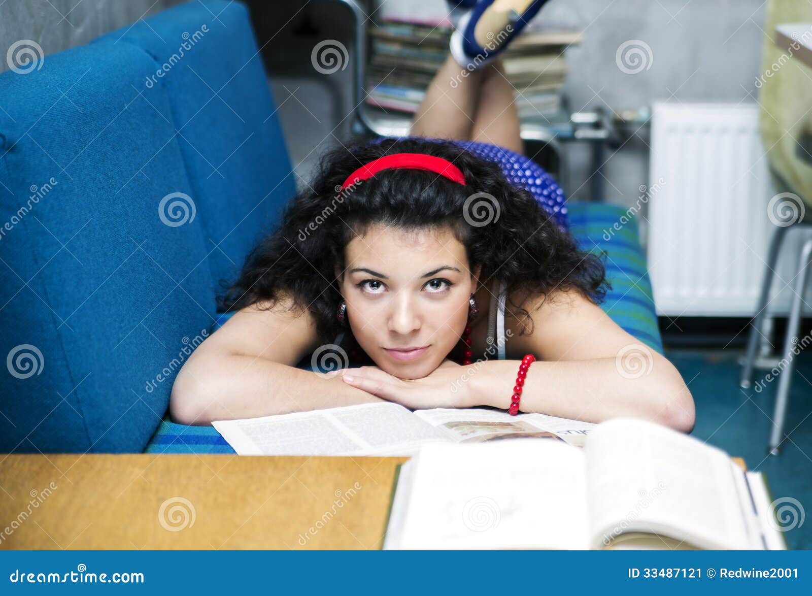 Woman Lay on Sofa and Looks Straight Stock Image - Image of posing ...