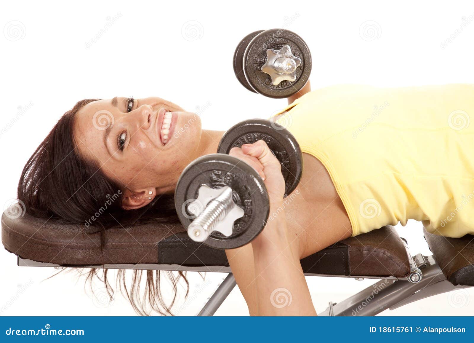 Woman laying bench weights stock image. Image of beautiful - 18615761
