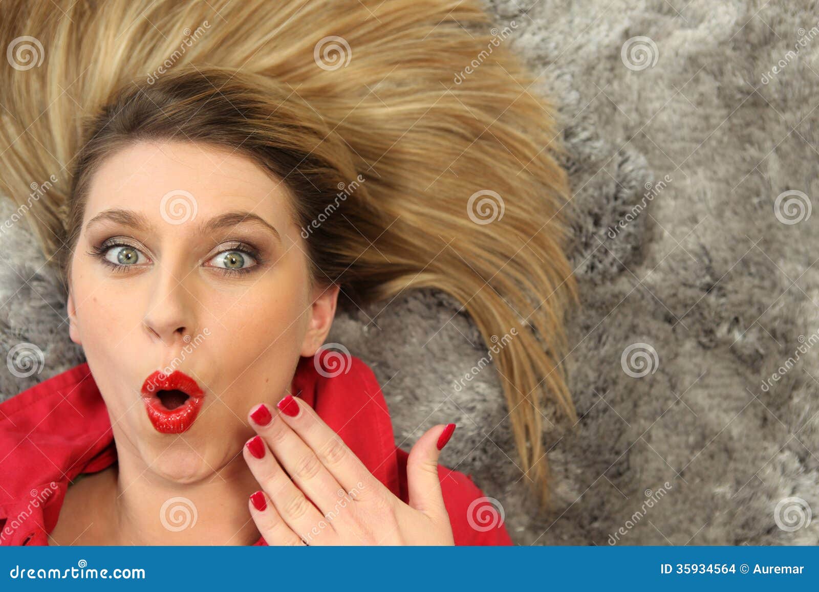 Woman laying on carpet stock photo. Image of amazed, confuse - 35934564