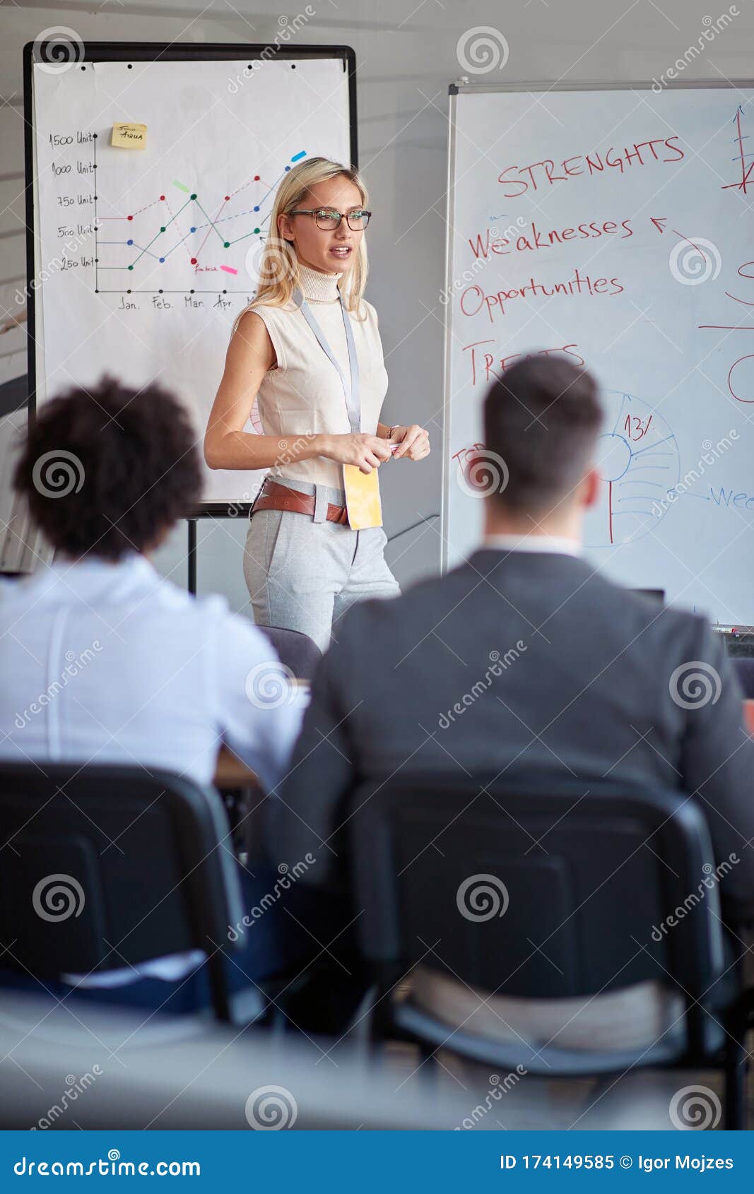 Woman Leaders Explaining Analysis at the Meeting Startup Work Stock ...