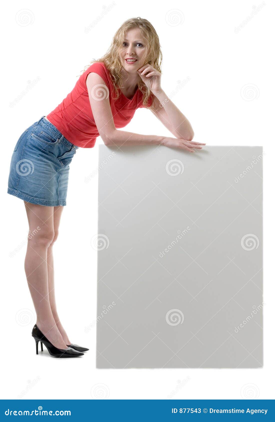 Woman Leaning on Blank Sign Stock Image - Image of lady, message: 877543