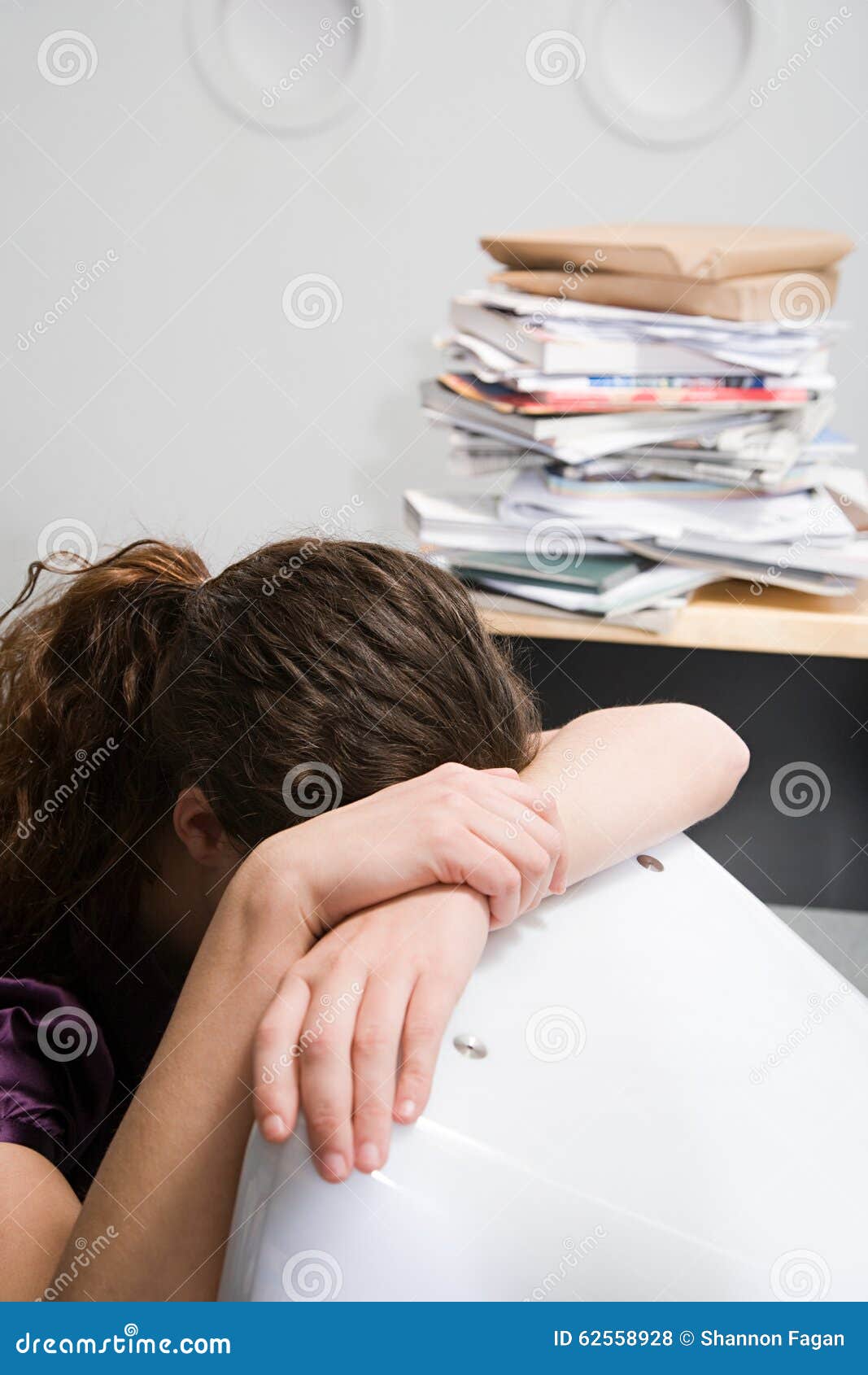 Woman leaning on computer stock photo. Image of conflict - 62558928