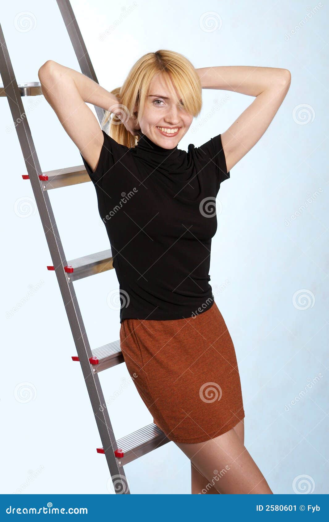 Woman leaning on a ladder stock image. Image of ladder - 2580601