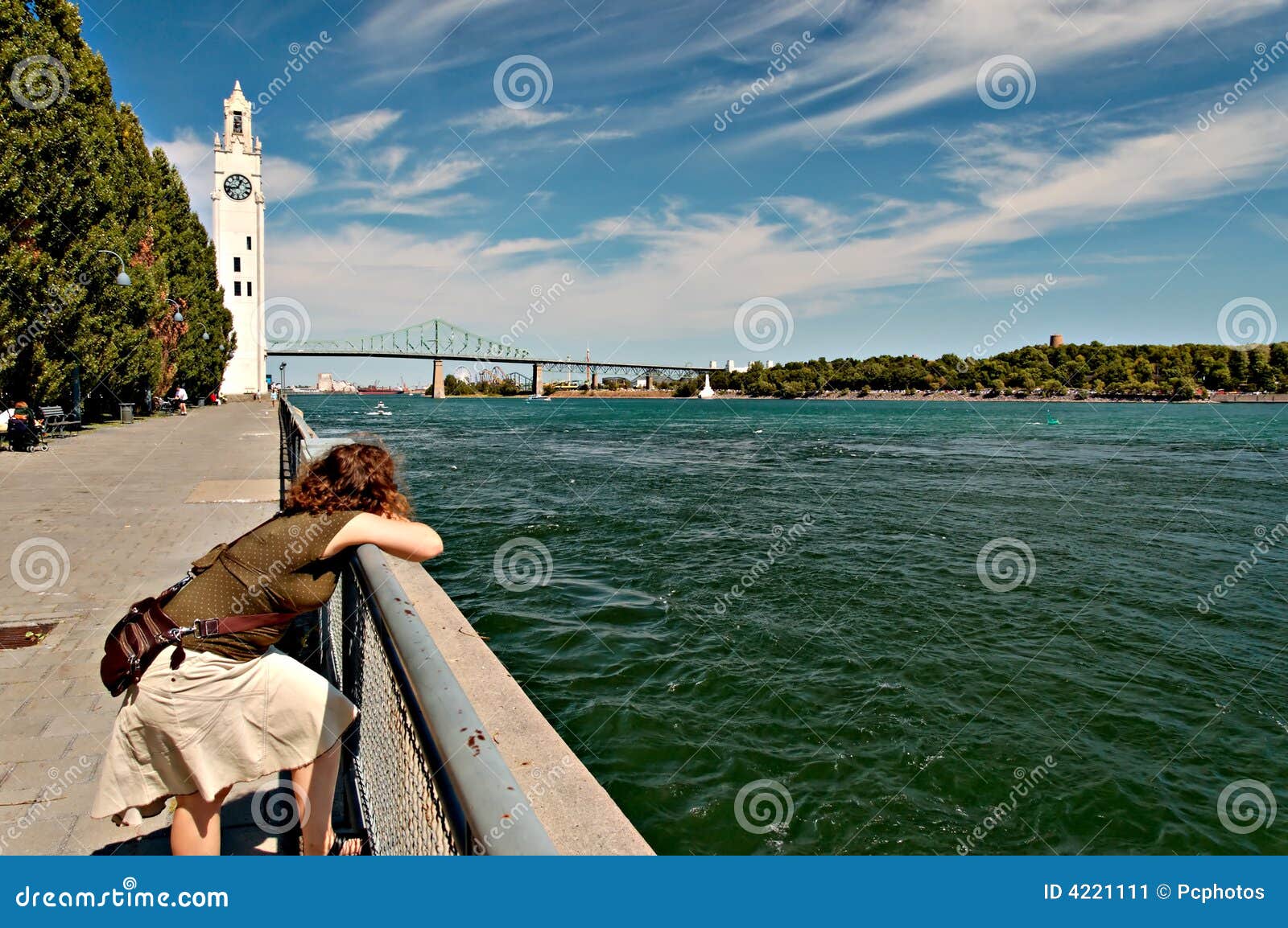 Woman Leaning on Rail Overlooking the St Lawrence Stock Image - Image ...