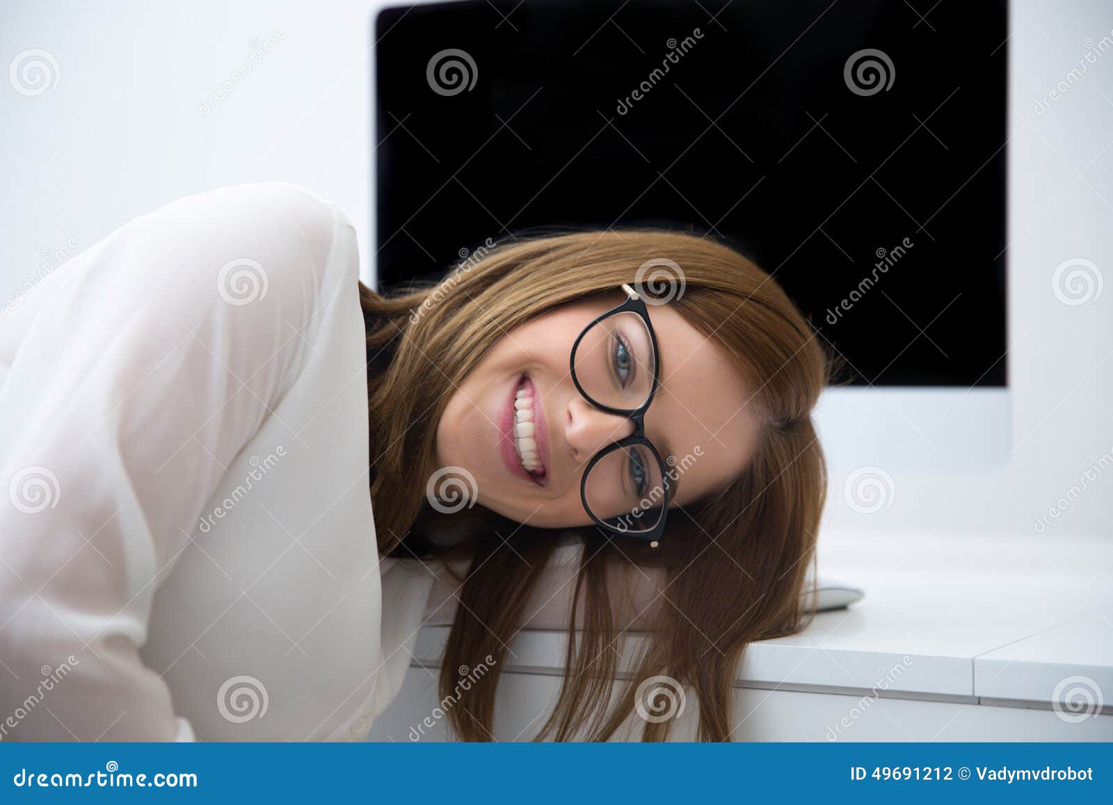 Woman Leaning on the Table in Office Stock Photo - Image of personal ...