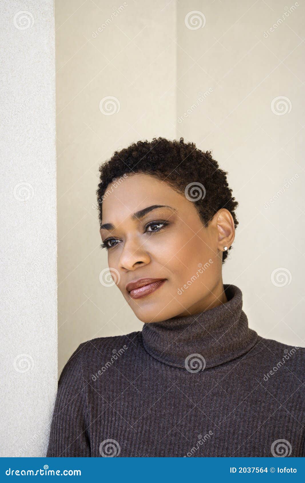 Woman Leaning on Wall Looking To Side. Stock Photo - Image of ...