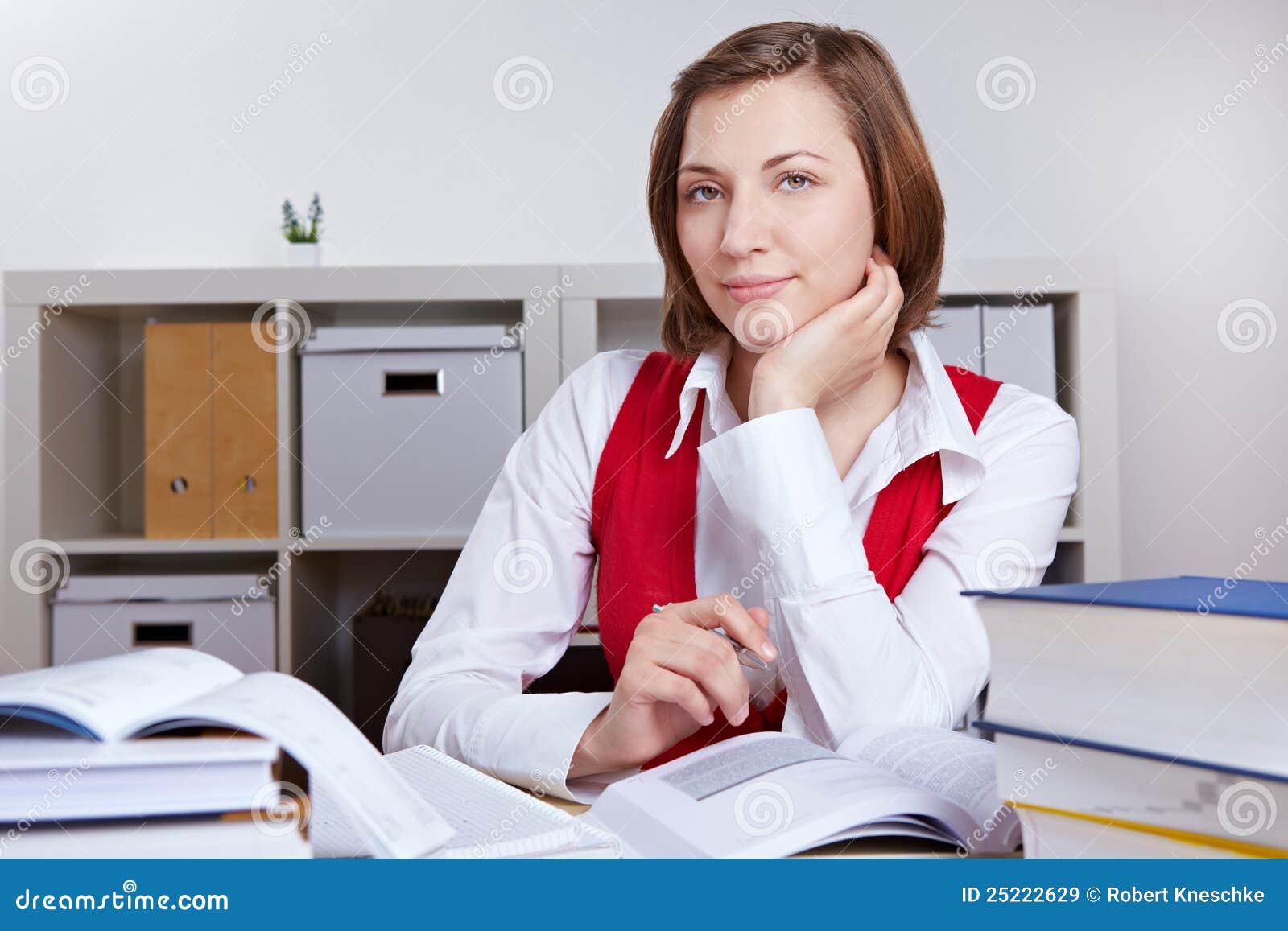 Woman learning with books stock image. Image of listen - 25222629