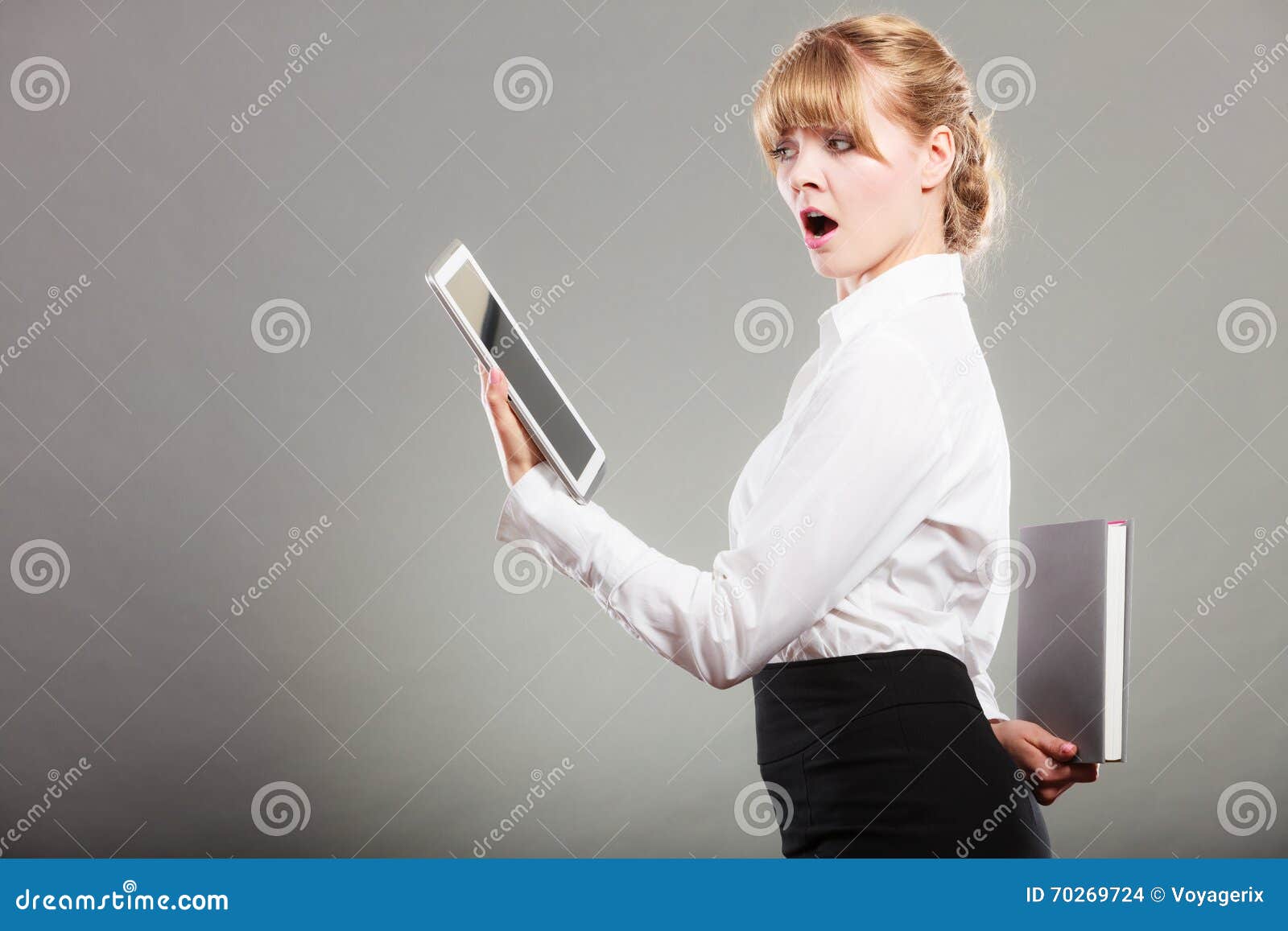 Woman Learning with Ebook and Book. Education. Stock Photo - Image of ...