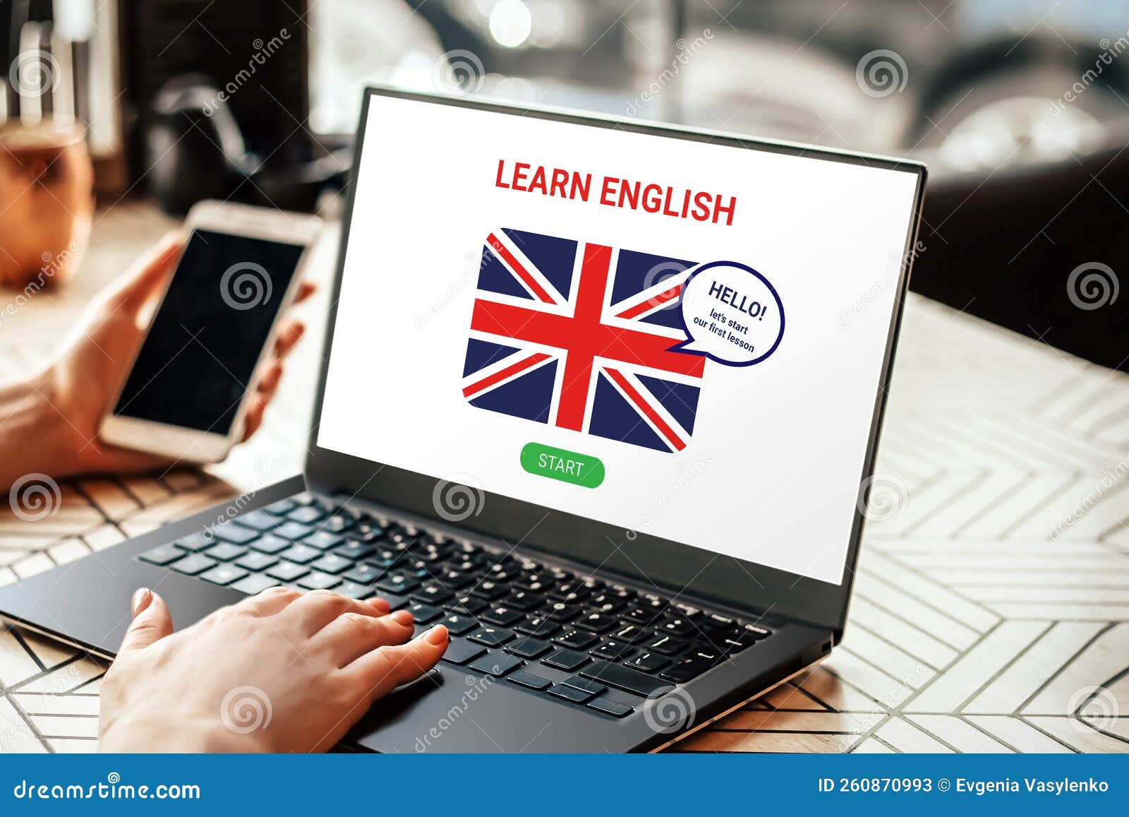 Woman Learning English Online with Laptop Screen. Student Using Laptop ...