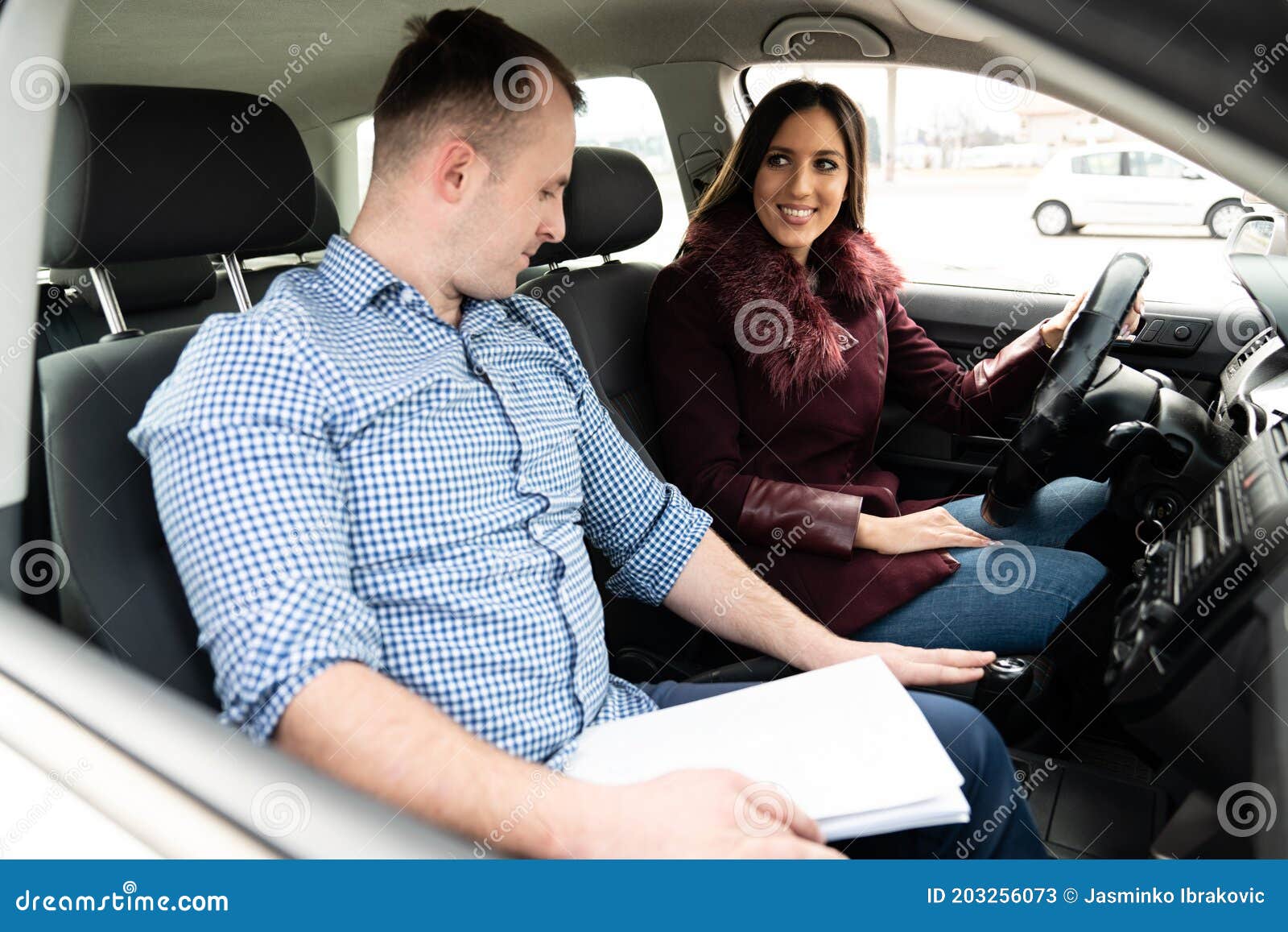 Woman Learns To Drive in Car with Instructor Stock Image - Image of ...