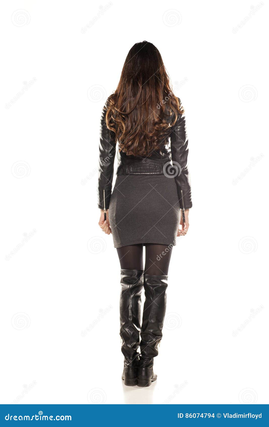 Woman in leather stock photo. Image of caucasian, back - 86074794