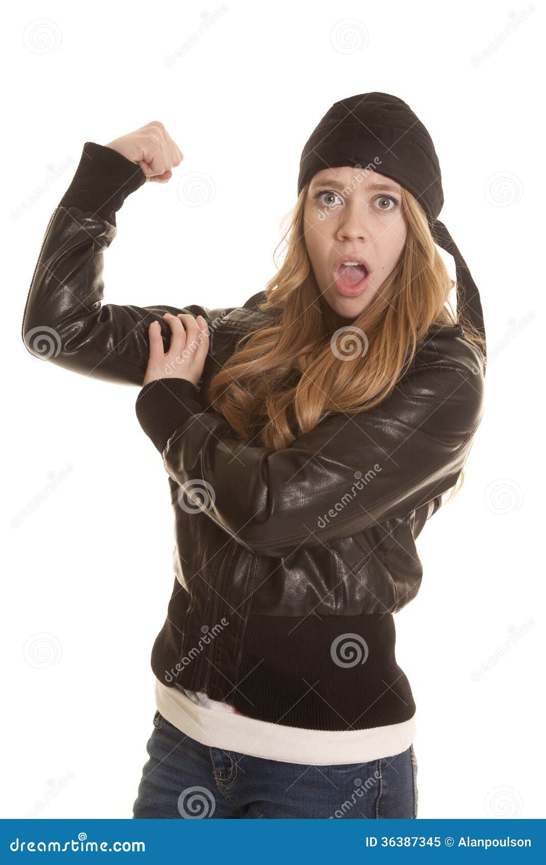 Woman leather flex shock stock image. Image of hair, beautiful - 36387345