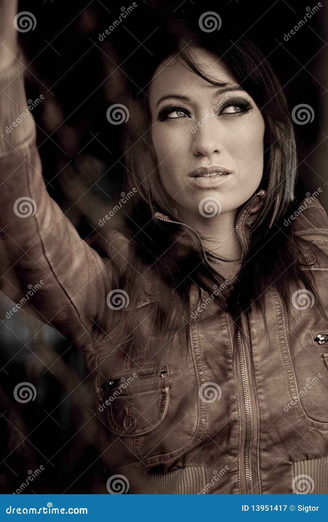 Woman in leather jacket stock image. Image of caucasian - 13951417