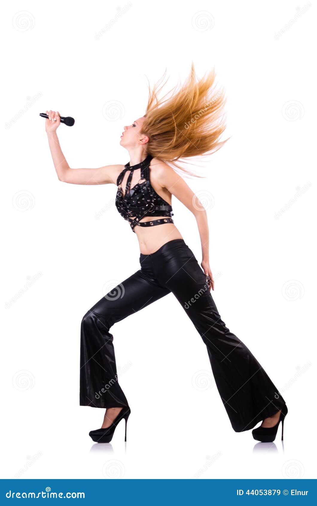 Woman in Leather Suit Singing Isolated Stock Image - Image of performer ...