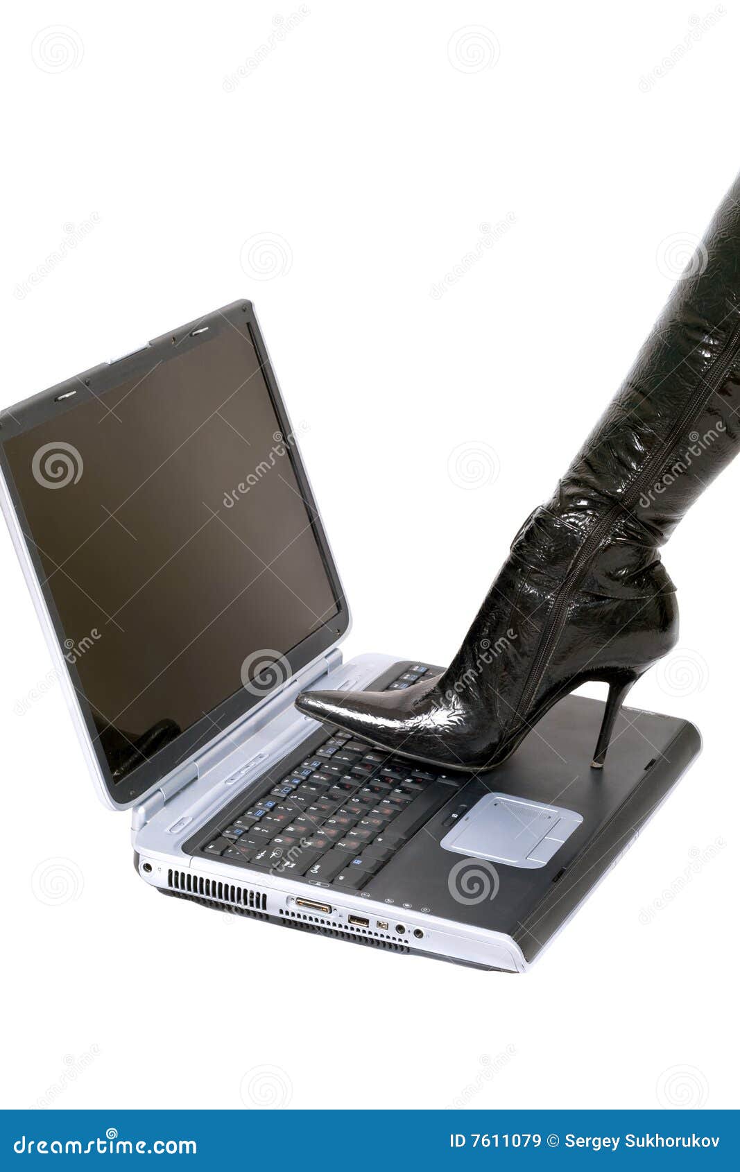 Woman leg over laptop stock image. Image of female, isolated - 7611079
