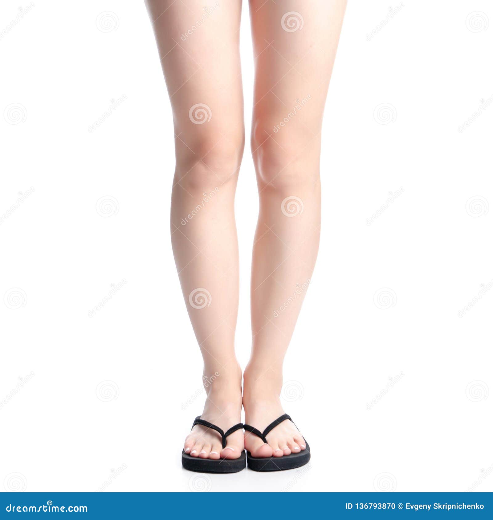 Woman Legs in Black Flip Flops Stock Photo - Image of girl, flop: 136793870