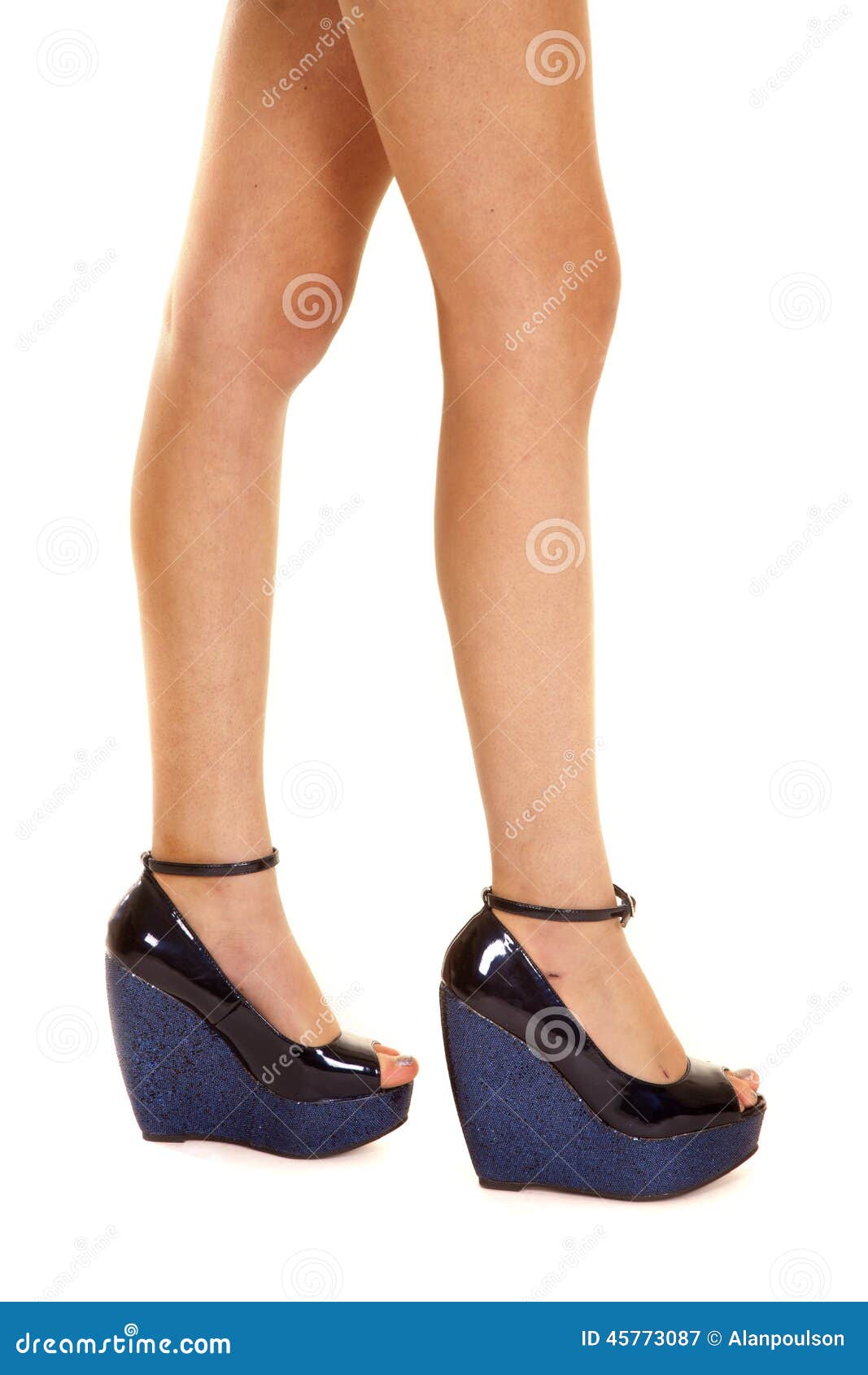 Woman Legs Blue Solid Heels Side Stock Image - Image of long, female ...