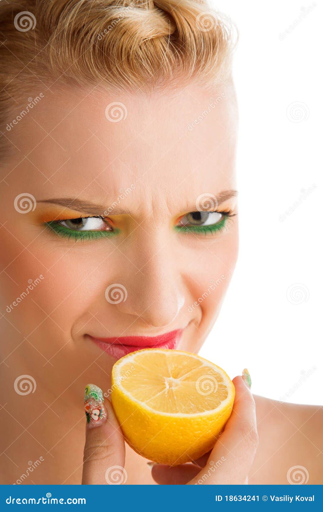 Woman with lemon stock image. Image of manicure, lime - 18634241