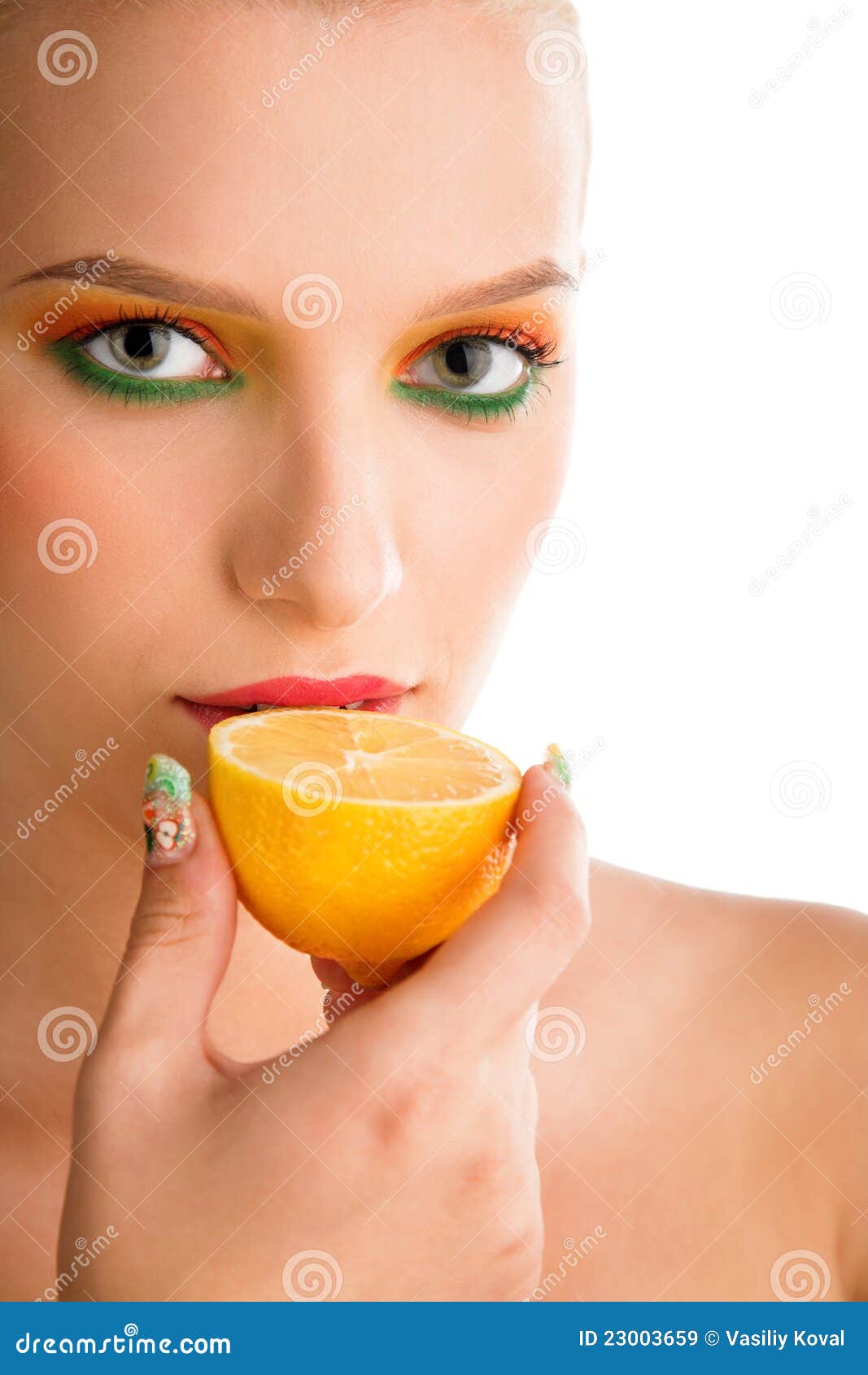 Woman with lemon stock image. Image of finger, lemon - 23003659