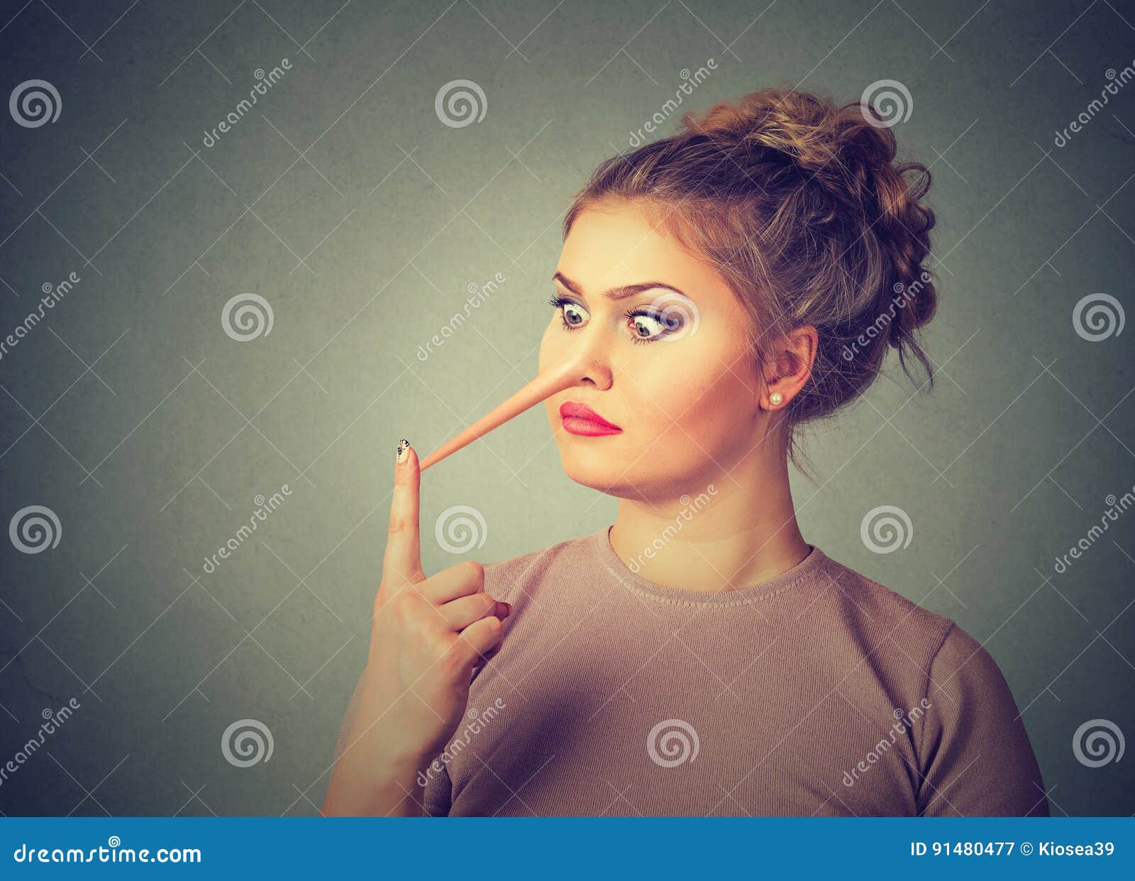 Woman liar with long nose stock image. Image of liar - 91480477