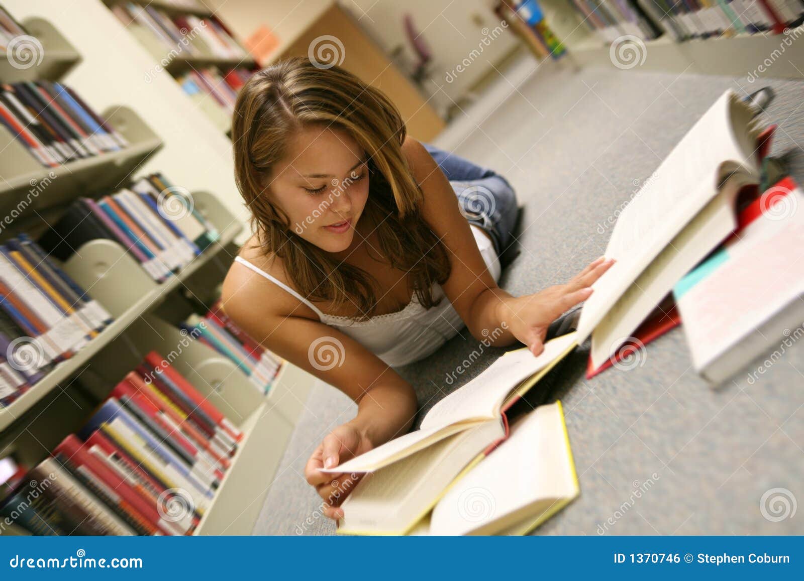 Woman in Library stock photo. Image of education, inside - 1370746