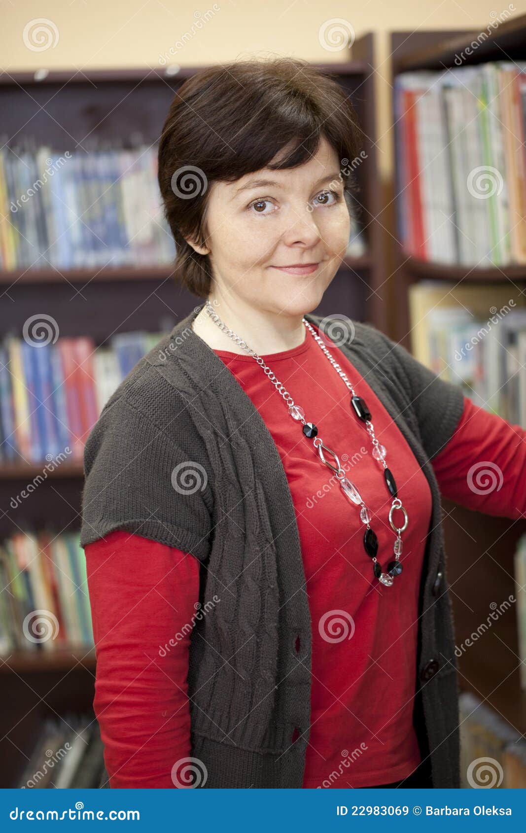 Woman in library stock image. Image of caucasian, cheerful - 22983069