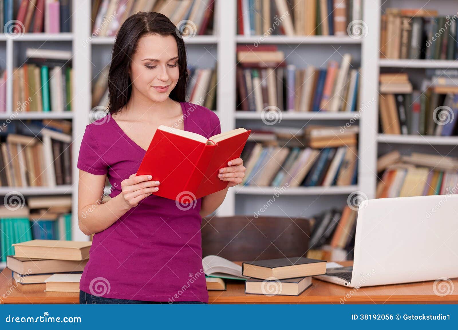 Woman in library. stock photo. Image of caucasian, bookshelf - 38192056