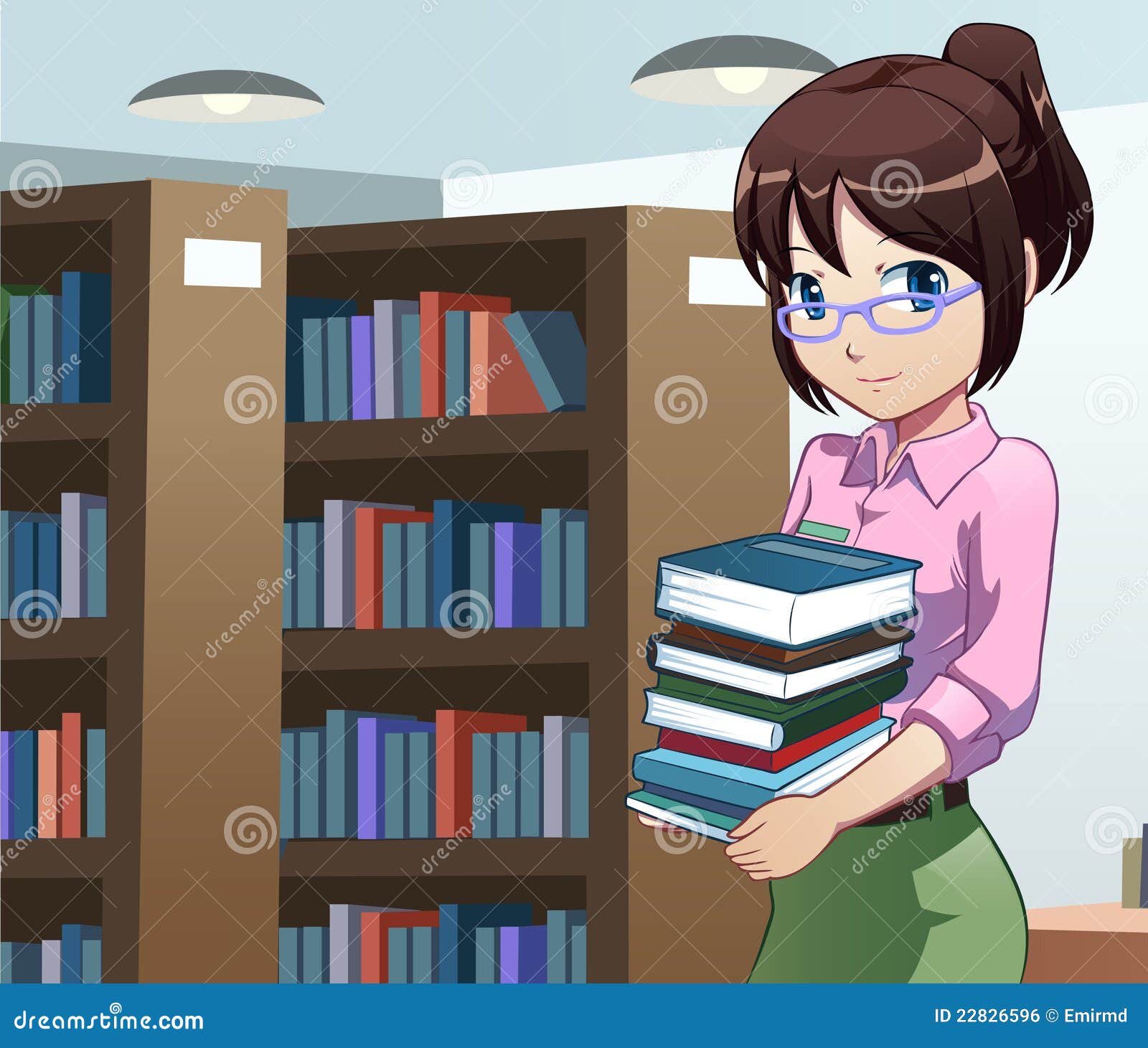 Woman in Library Illustration Stock Illustration - Illustration of ...
