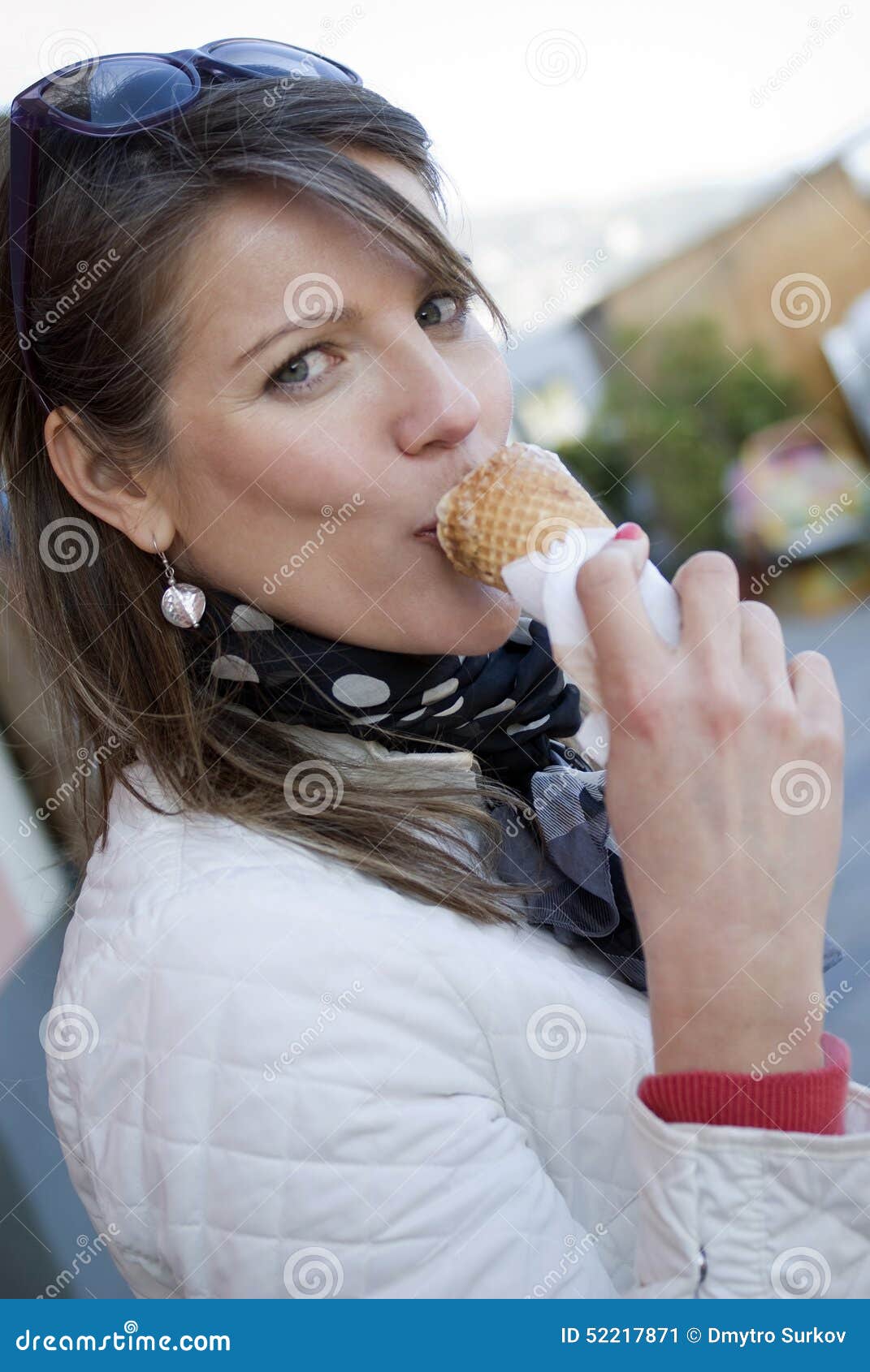 Woman Licking Ice Cream Cone Stock Image - Image of caucasian, hair ...