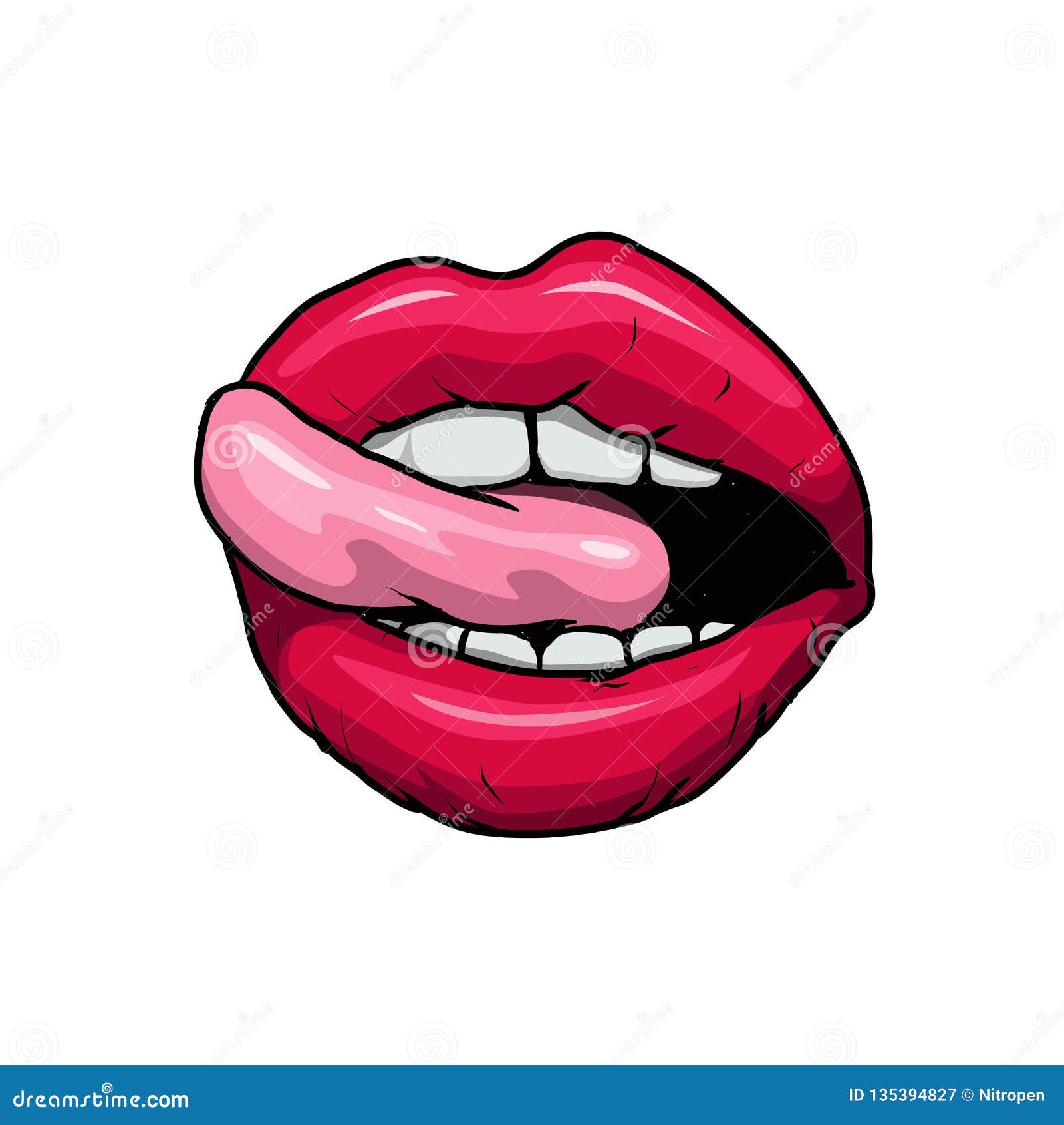 Woman Licking Red Lips Stock Vector Illustration Of Drawn 135394827