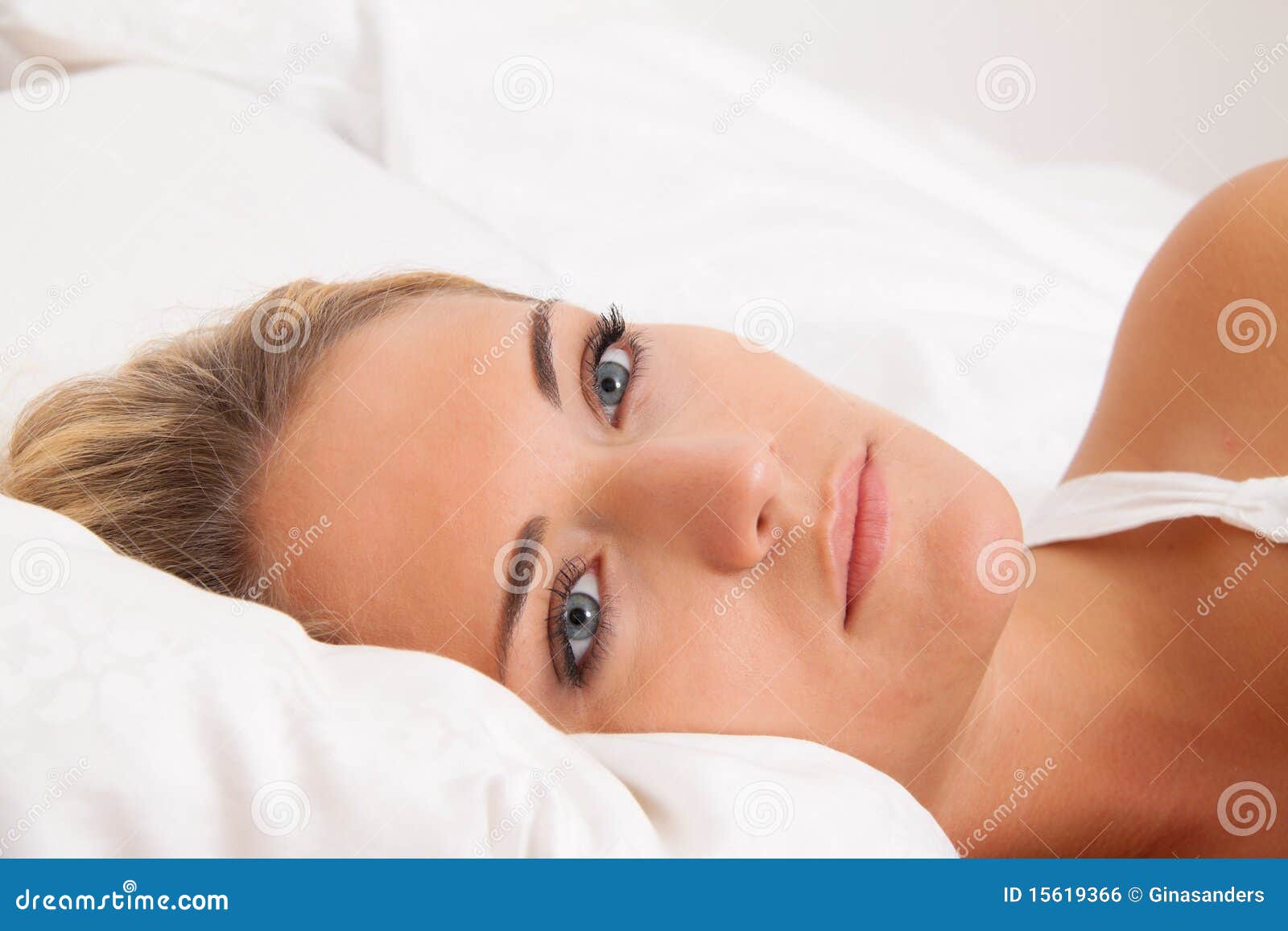 Woman Lies Awake in Bed. Sleepless and Thoughtful Stock Photo - Image ...
