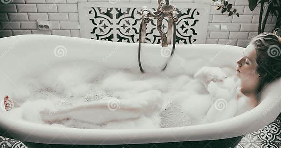 Woman Lies In A Bath With Foam Stock Image Image Of Foam Person