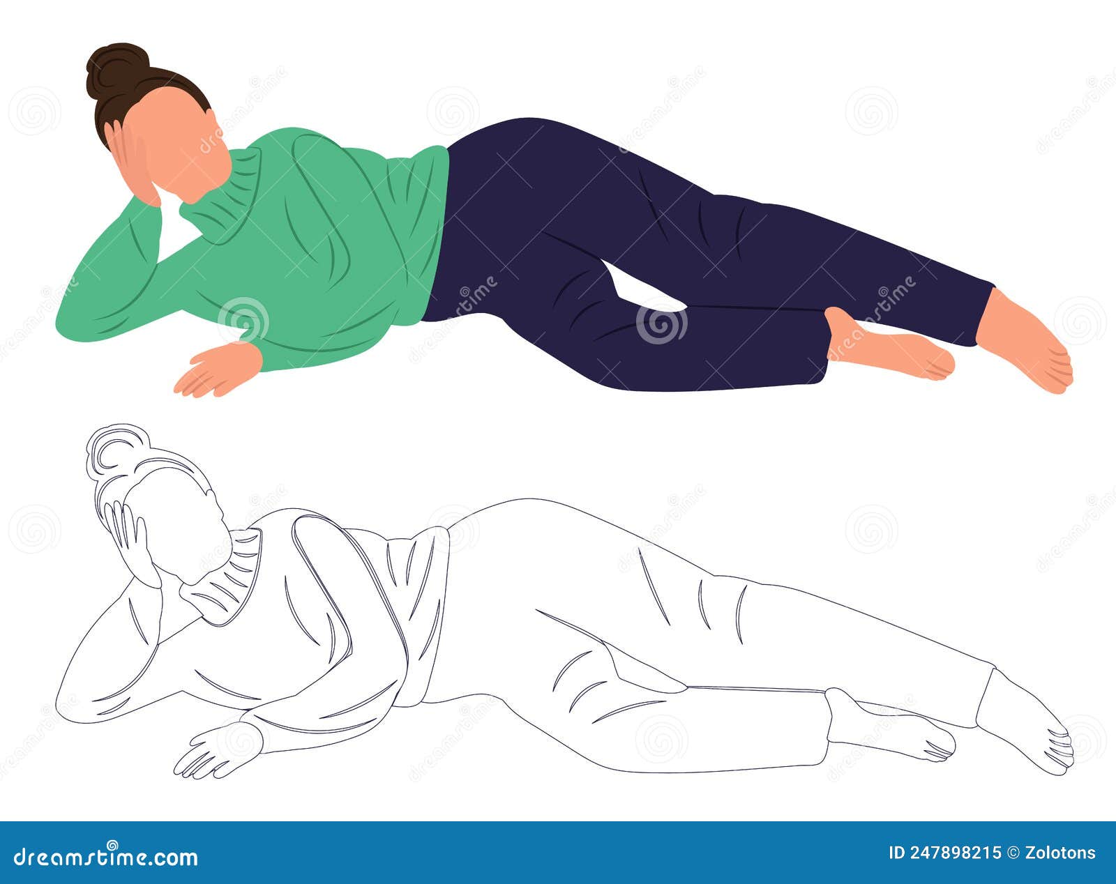 Woman Lies Flat Design, Isolated Stock Vector - Illustration of happy ...