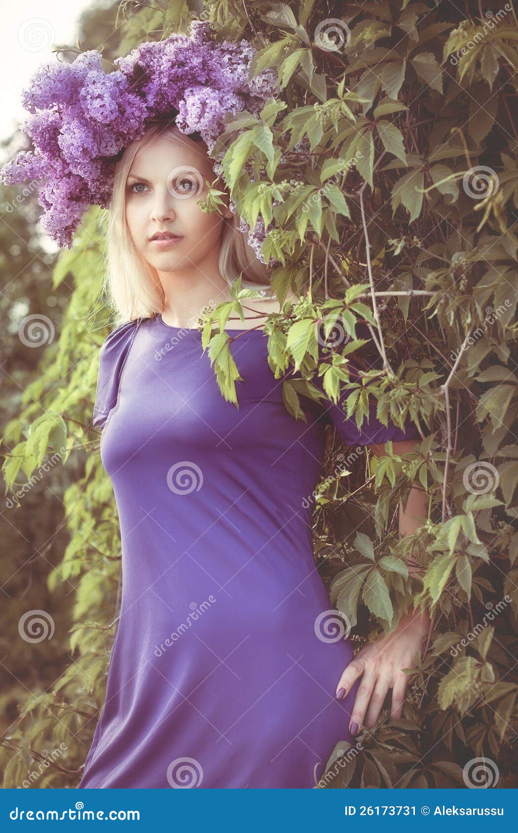 Woman with Lilac flowers stock image. Image of thoughtful - 26173731