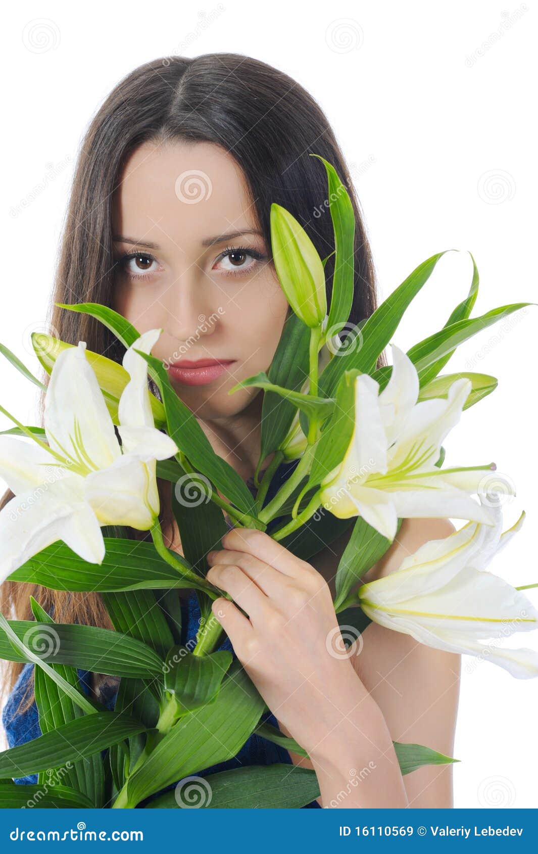 Woman with lily stock image. Image of isolated, ecology - 16110569