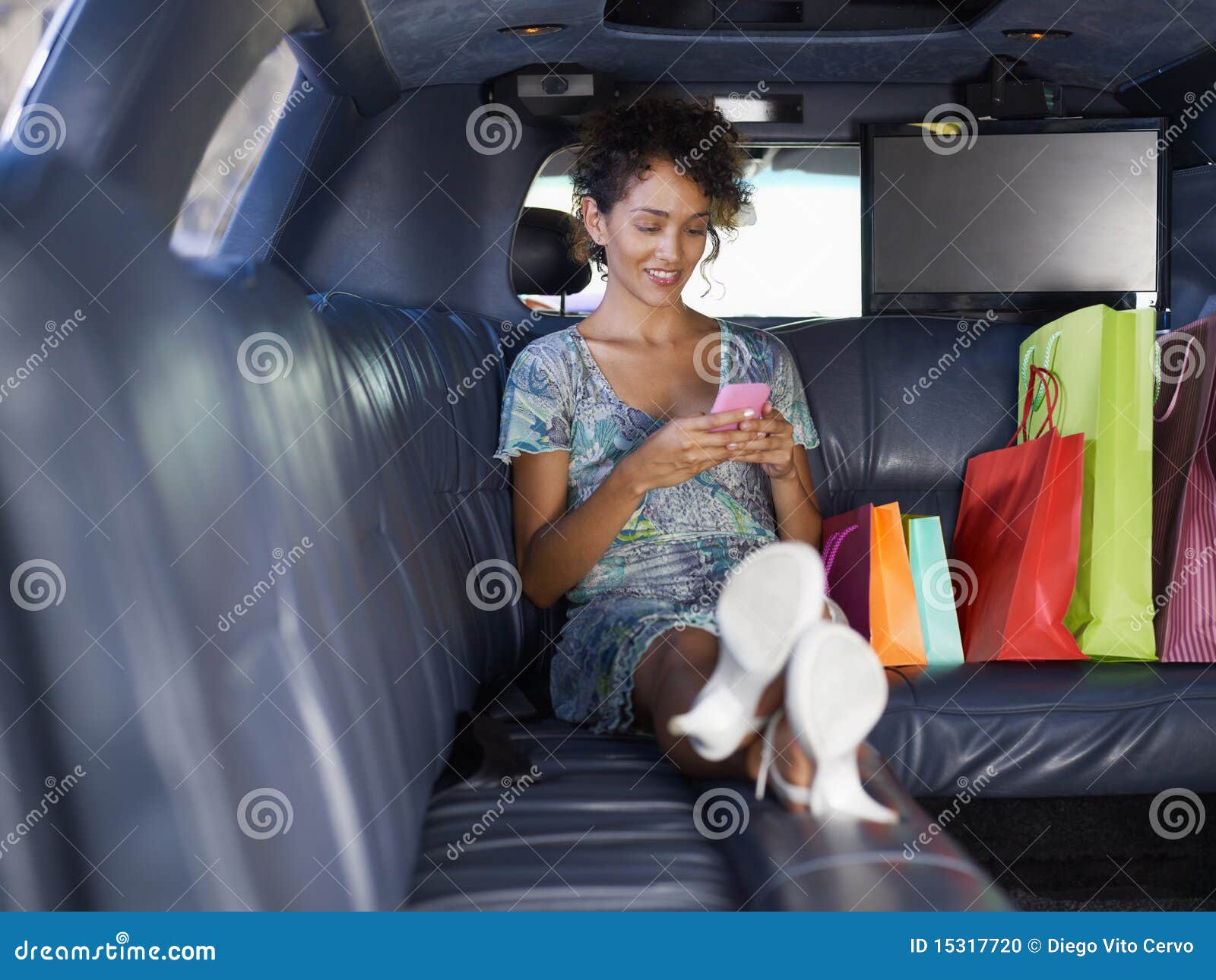 Woman in Limousine after Shopping Stock Photo - Image of happiness ...
