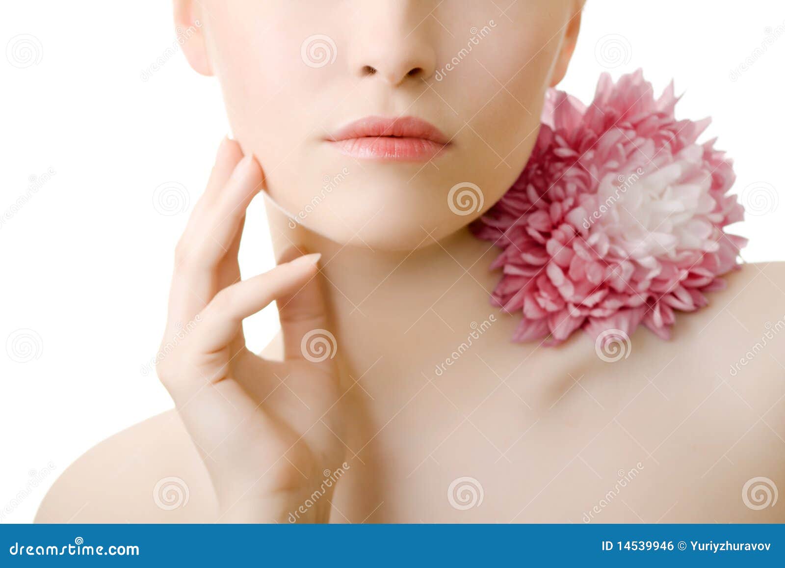 Lips With Flower. Close-up Beautiful Female Lips With Bright Lip Stock ...