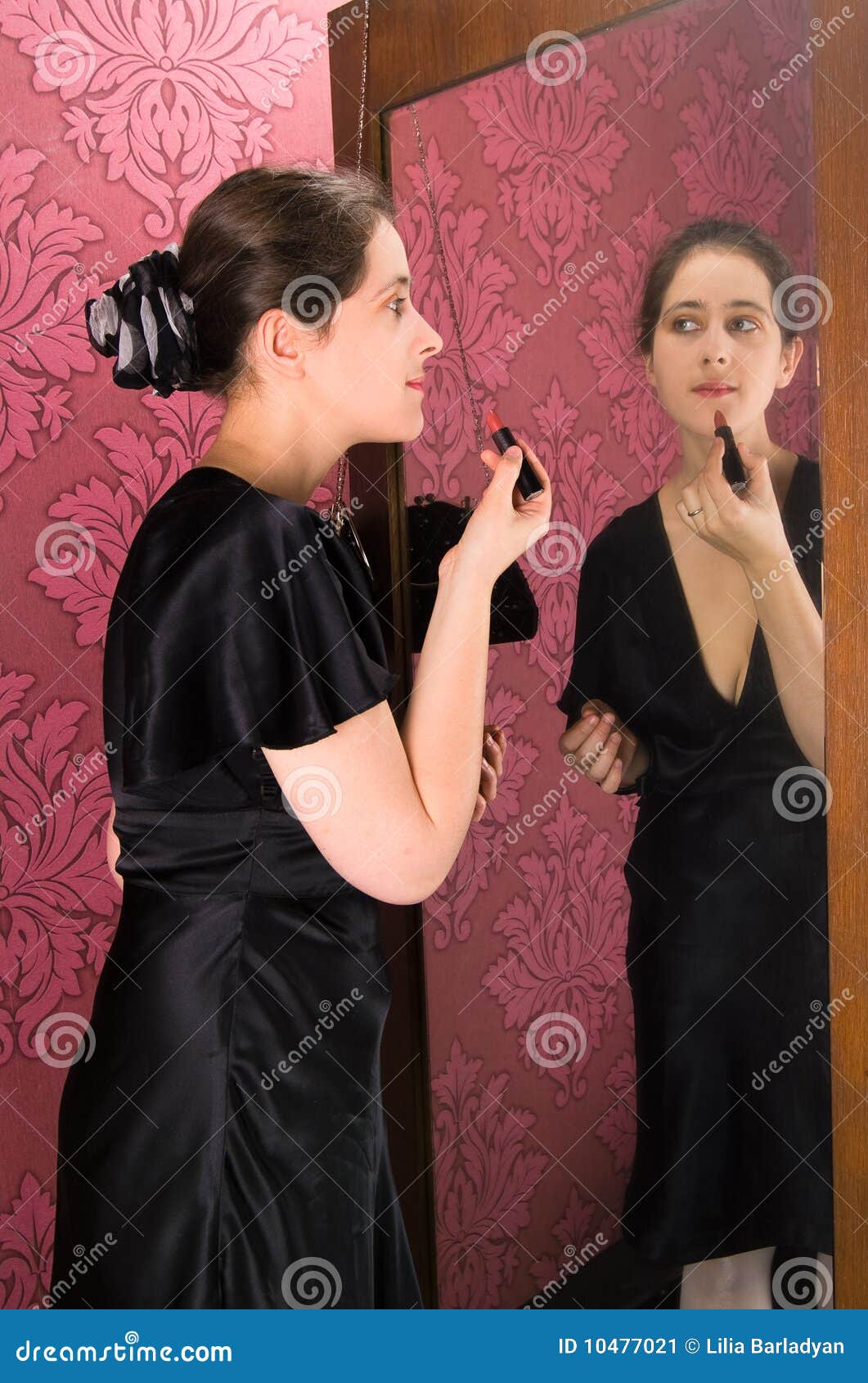 Woman with Lipstick Put on Make-up Stock Image - Image of person, pink ...