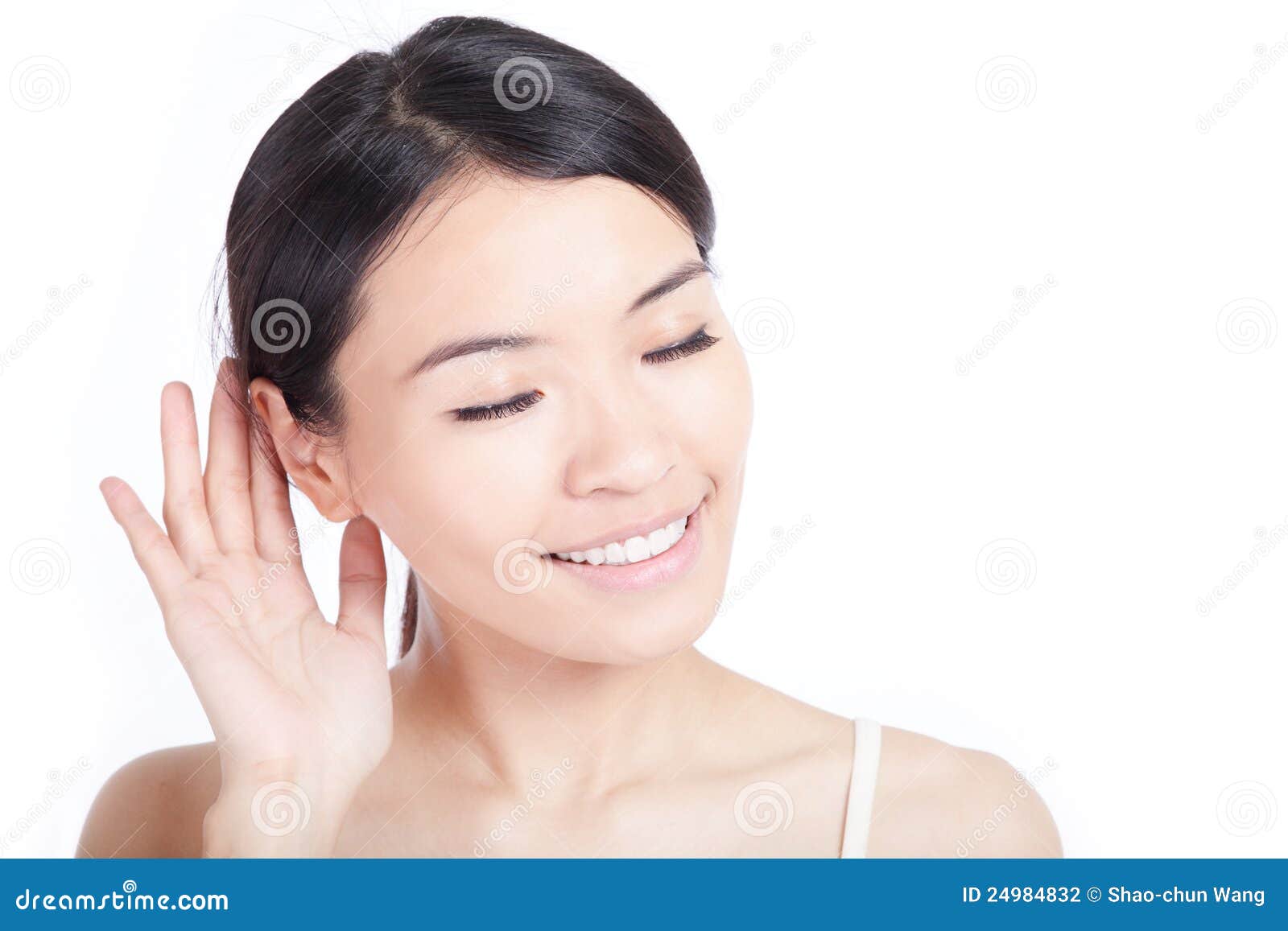 Woman listen by ear stock photo. Image of communication - 24984832