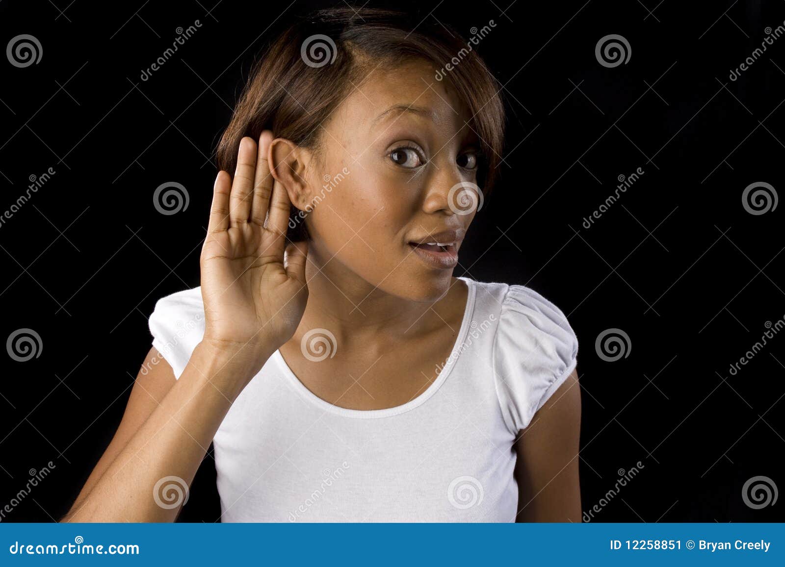 Woman listening stock image. Image of pretty, black, listen - 12258851