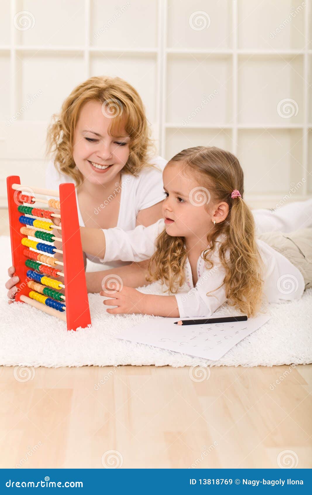 Woman and Little Girl Learning Math Together Stock Image - Image of ...