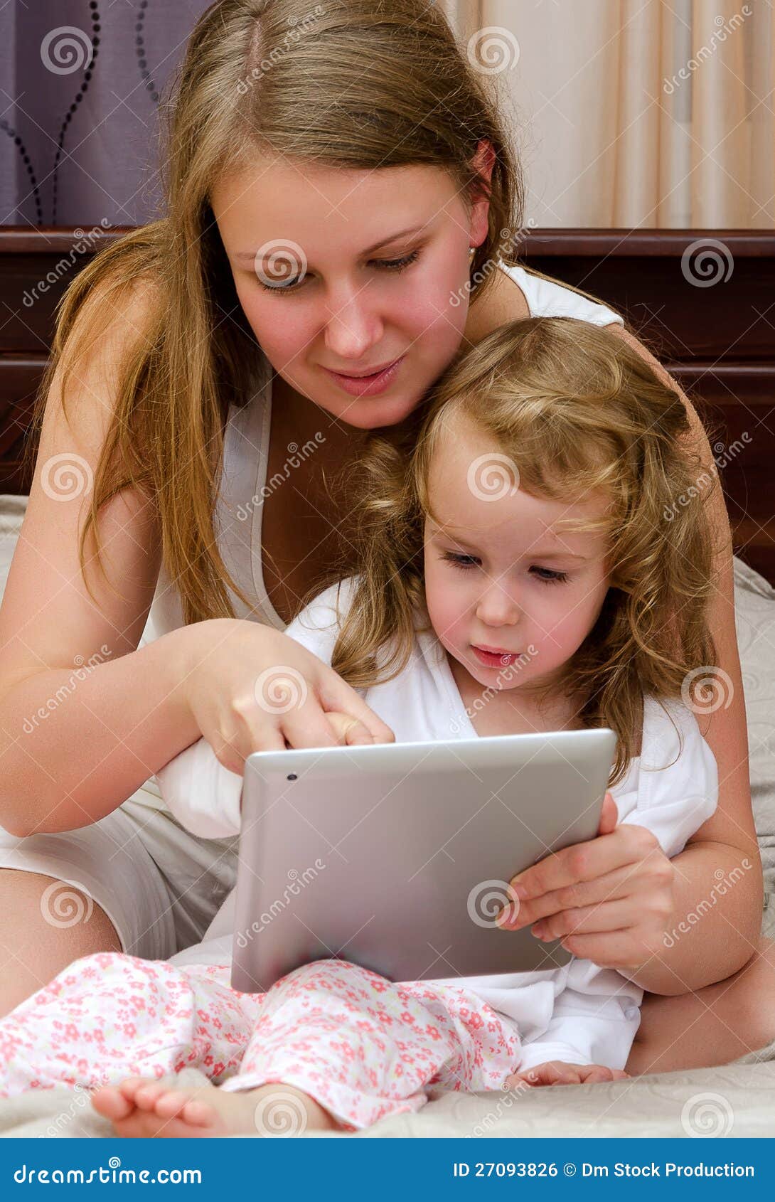 Woman and Little Girl Using Tablet Pc Stock Photo - Image of happiness ...