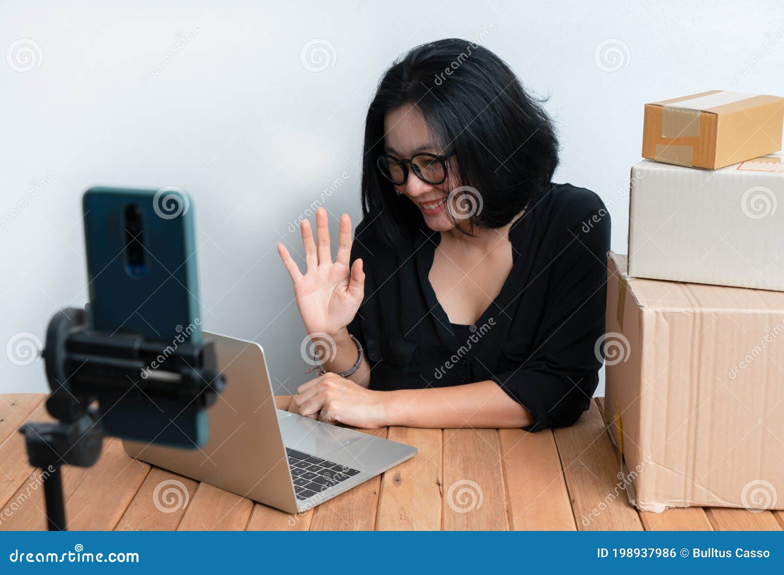 Woman Live Stream for Business Online Stock Photo - Image of asian ...